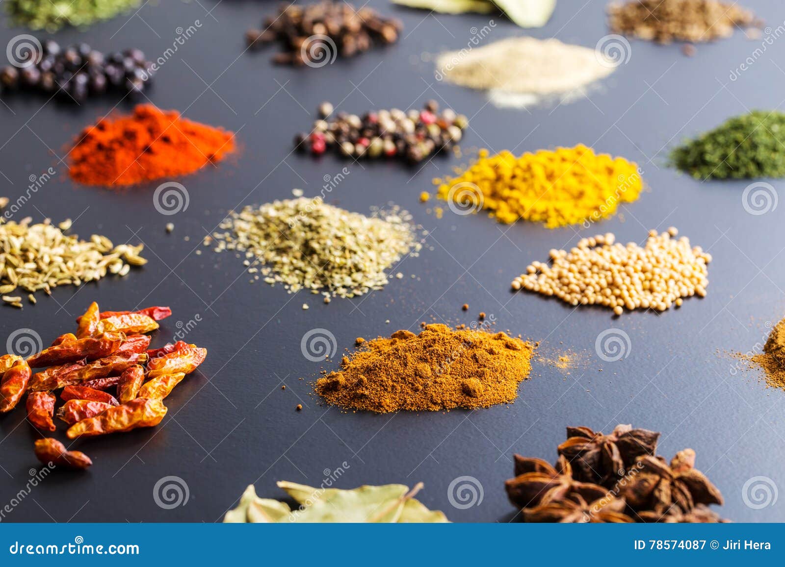 Piles of various spices. stock image. Image of cooking - 78574087