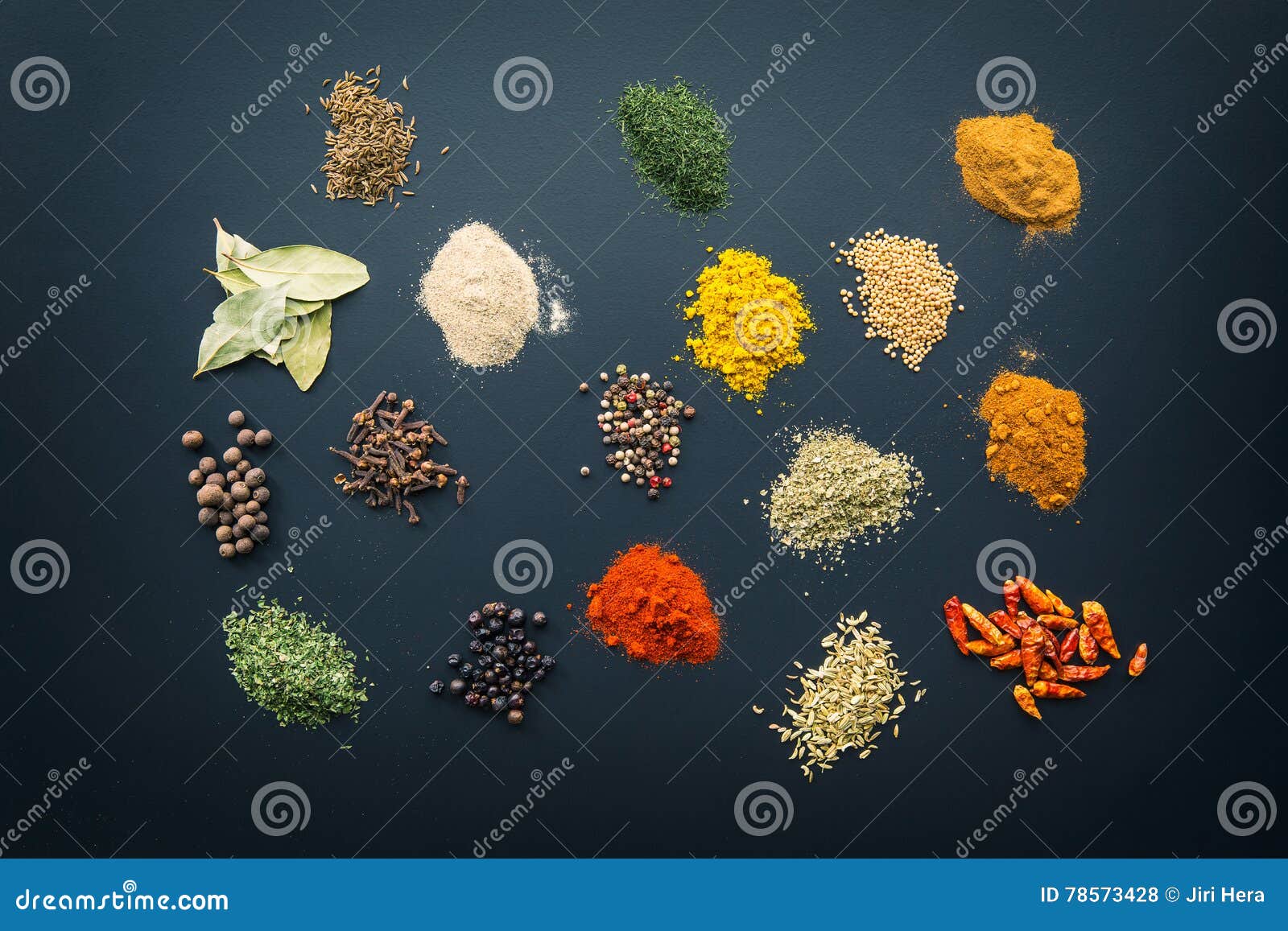 Piles of various spices. stock photo. Image of natural - 78573428