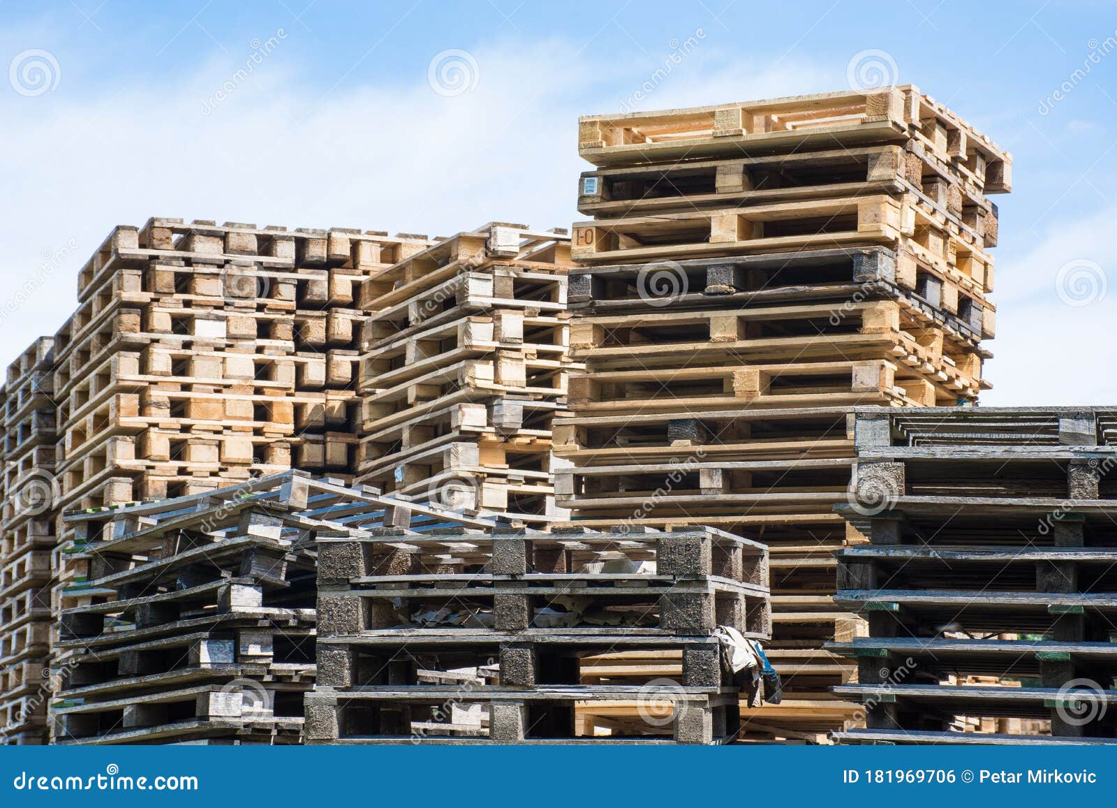 Piles of Wooden Pallets at a Pallet Storage. Stock Photo - Image of ...