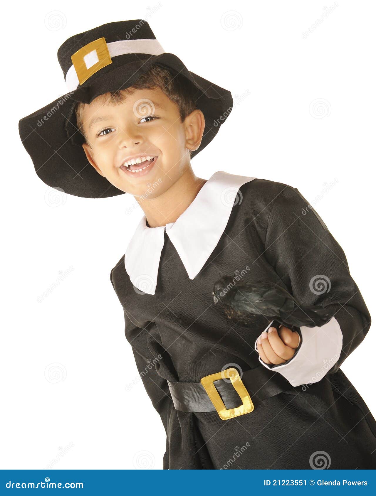 Pilgrim Boy, Happy with Bird Stock Image - Image of pilgrim, isolated ...
