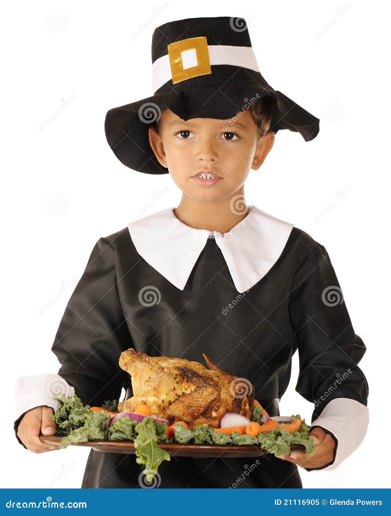 Pilgrim Boy Serving the Thanksgiving Feast Stock Image - Image of white ...