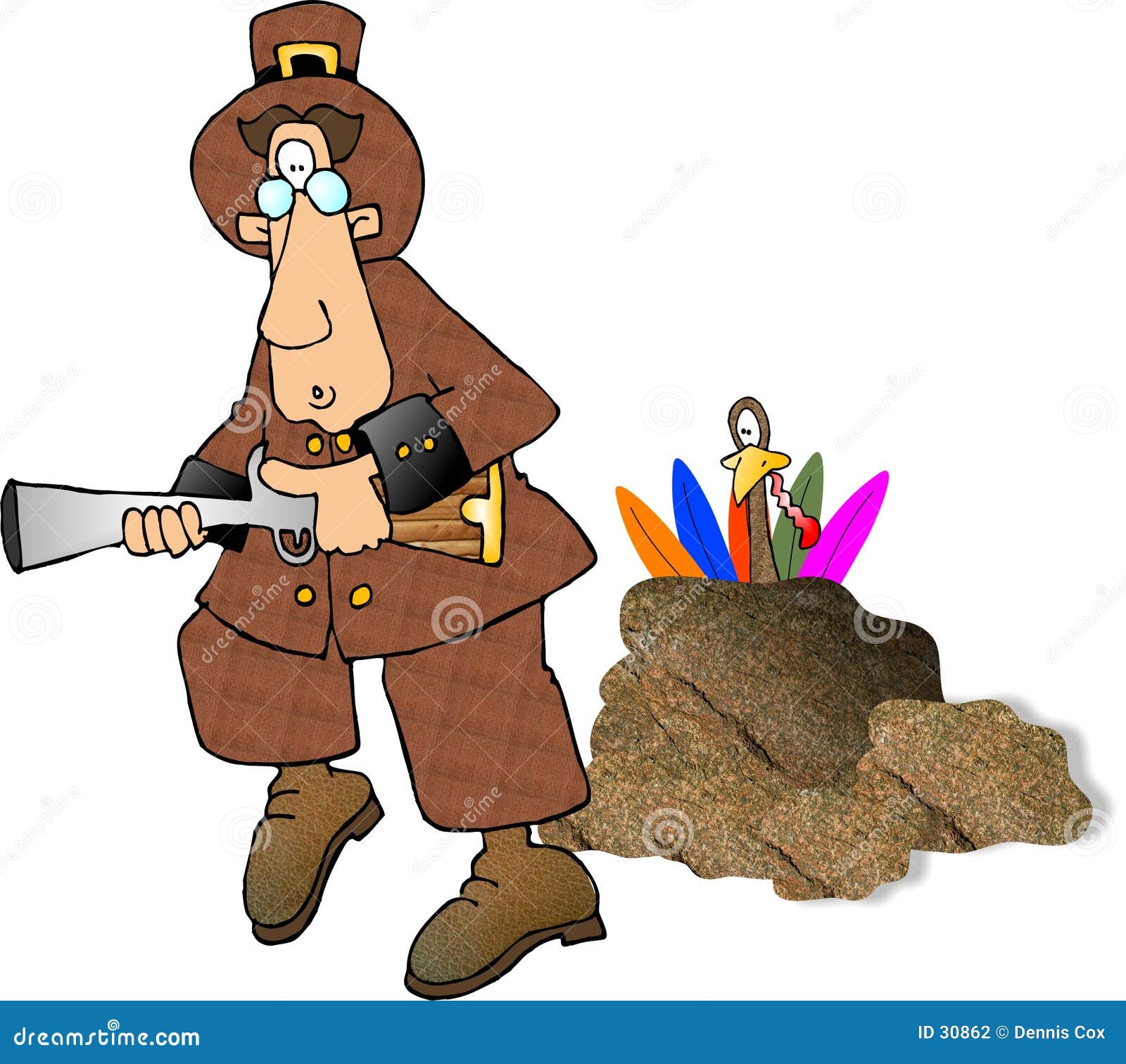 Pilgrim Hunting Turkeys stock illustration. Illustration of hunt - 30862