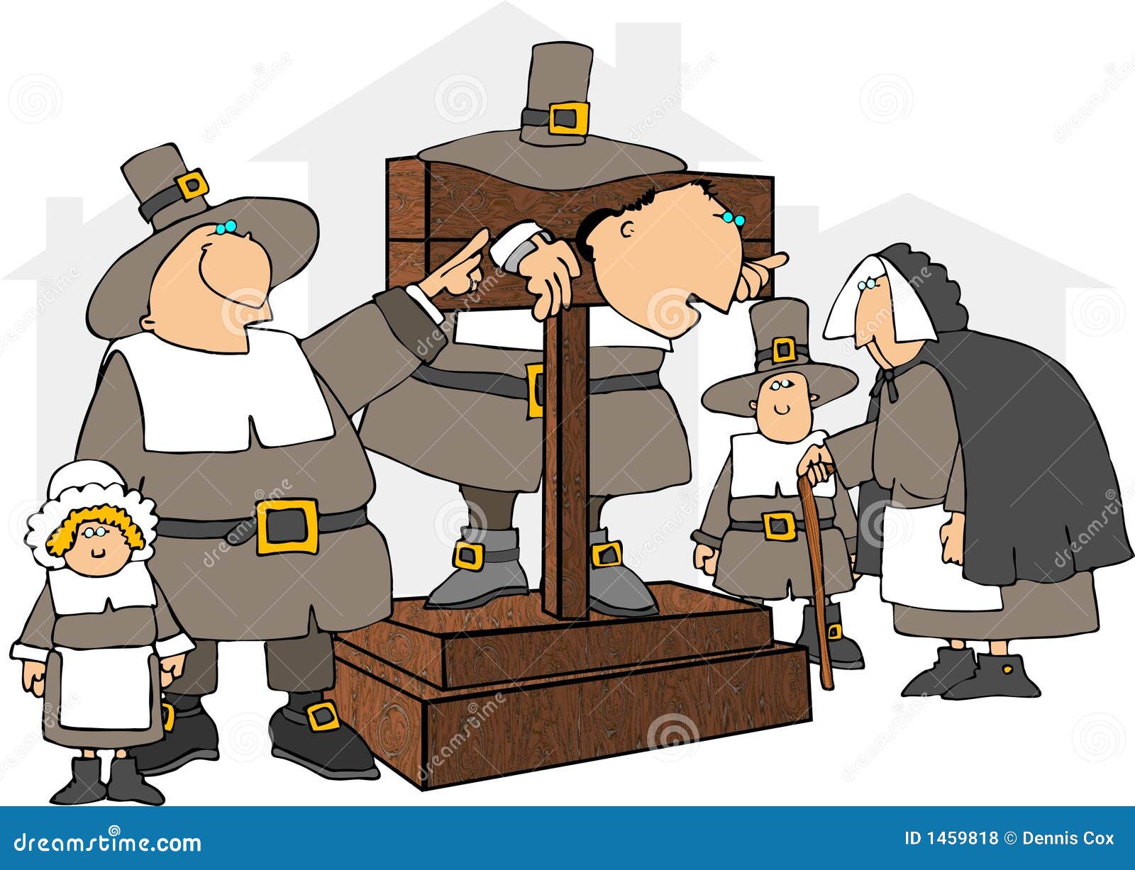 Pilgrim in a pillory stock illustration. Illustration of lady - 1459818