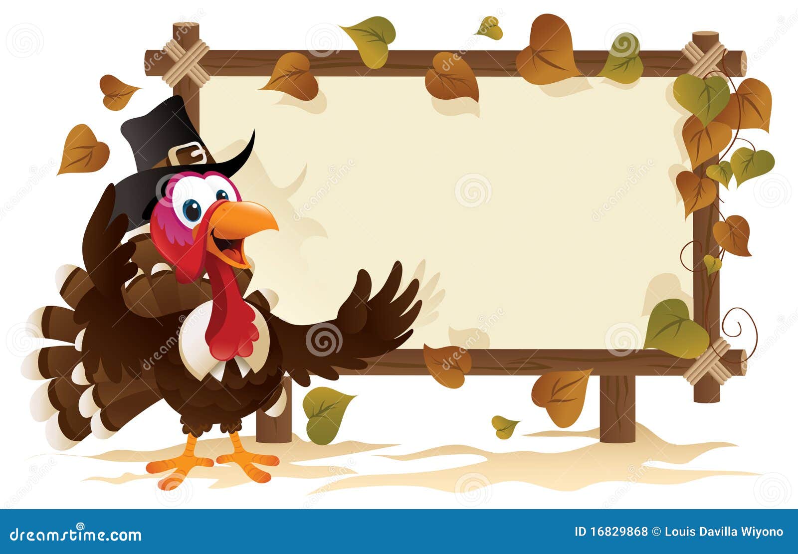 Pilgrim Turkey with a Signboard Stock Vector - Illustration of board ...
