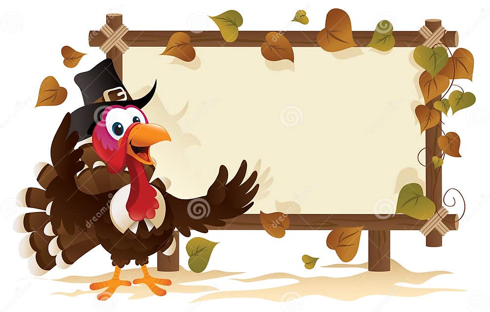 Pilgrim Turkey with a Signboard Stock Vector - Illustration of board ...