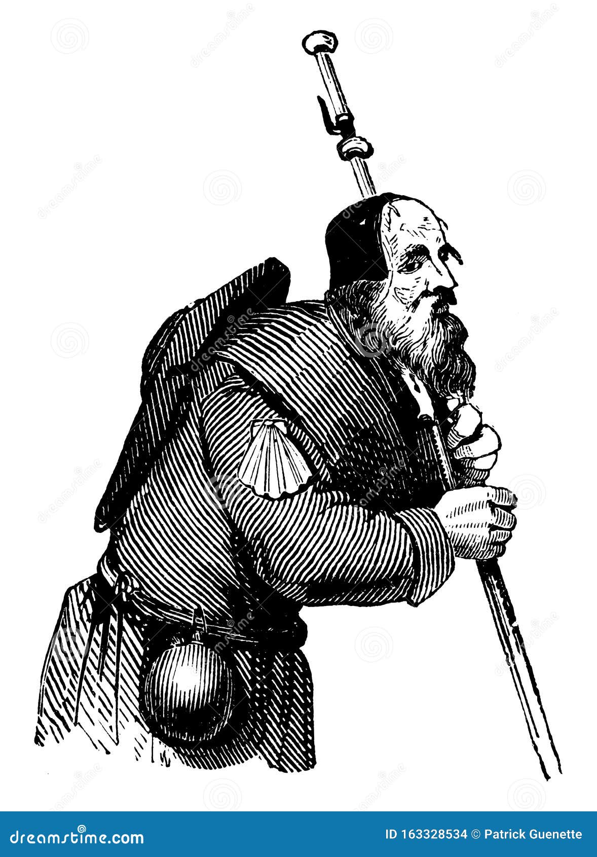 A Pilgrim, Vintage Illustration Stock Vector - Illustration of drawing ...