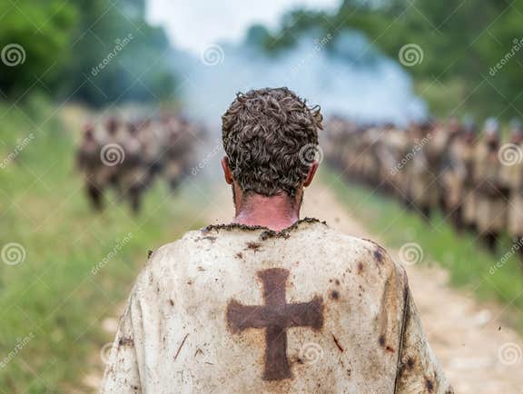 Pilgrim Walking on Path with Cross on Back Stock Illustration ...