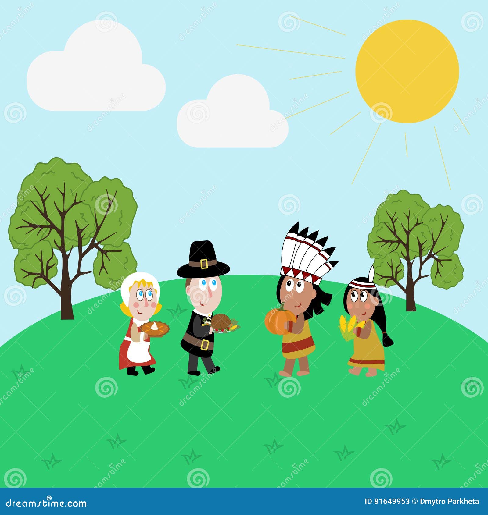 Pilgrims and Indians Illustration Stock Vector - Illustration of ...