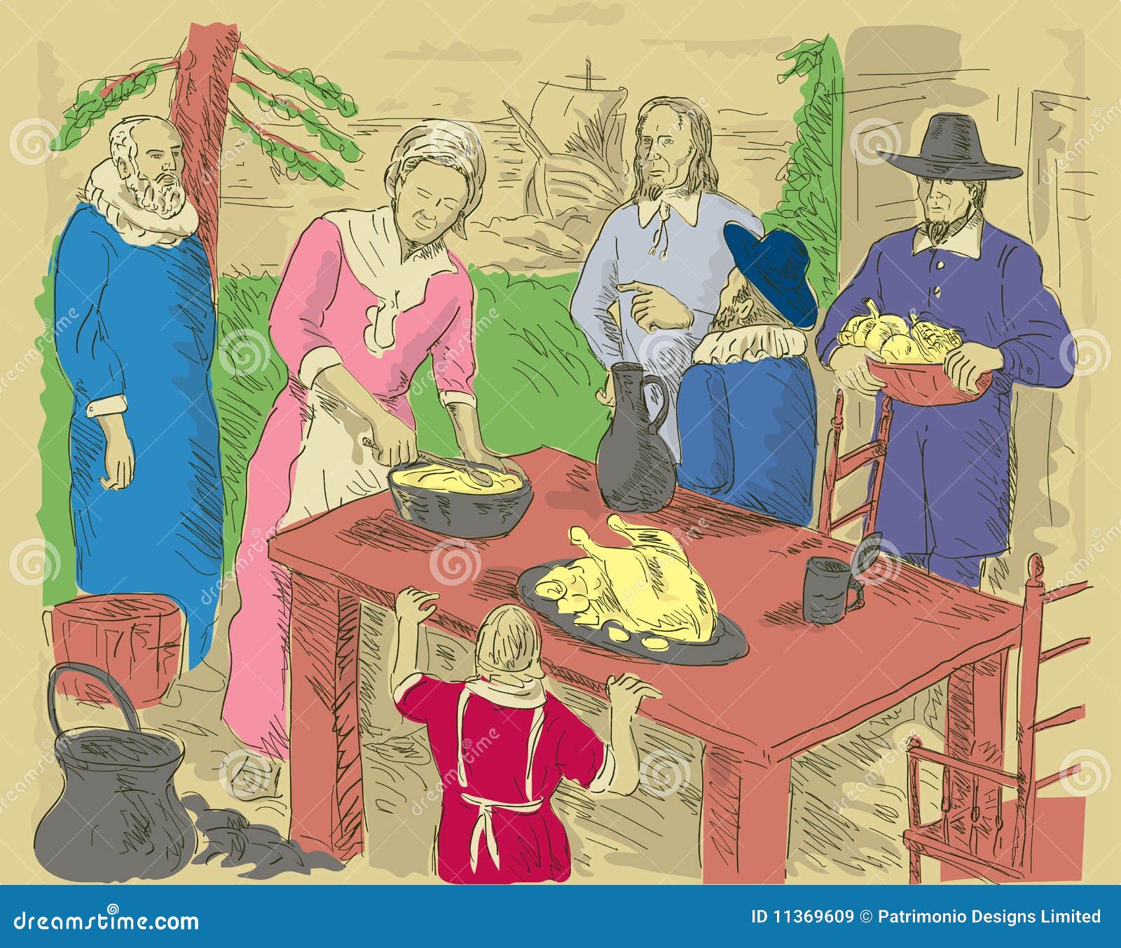 A Puritan Family, Vintage Illustration | CartoonDealer.com #163243016