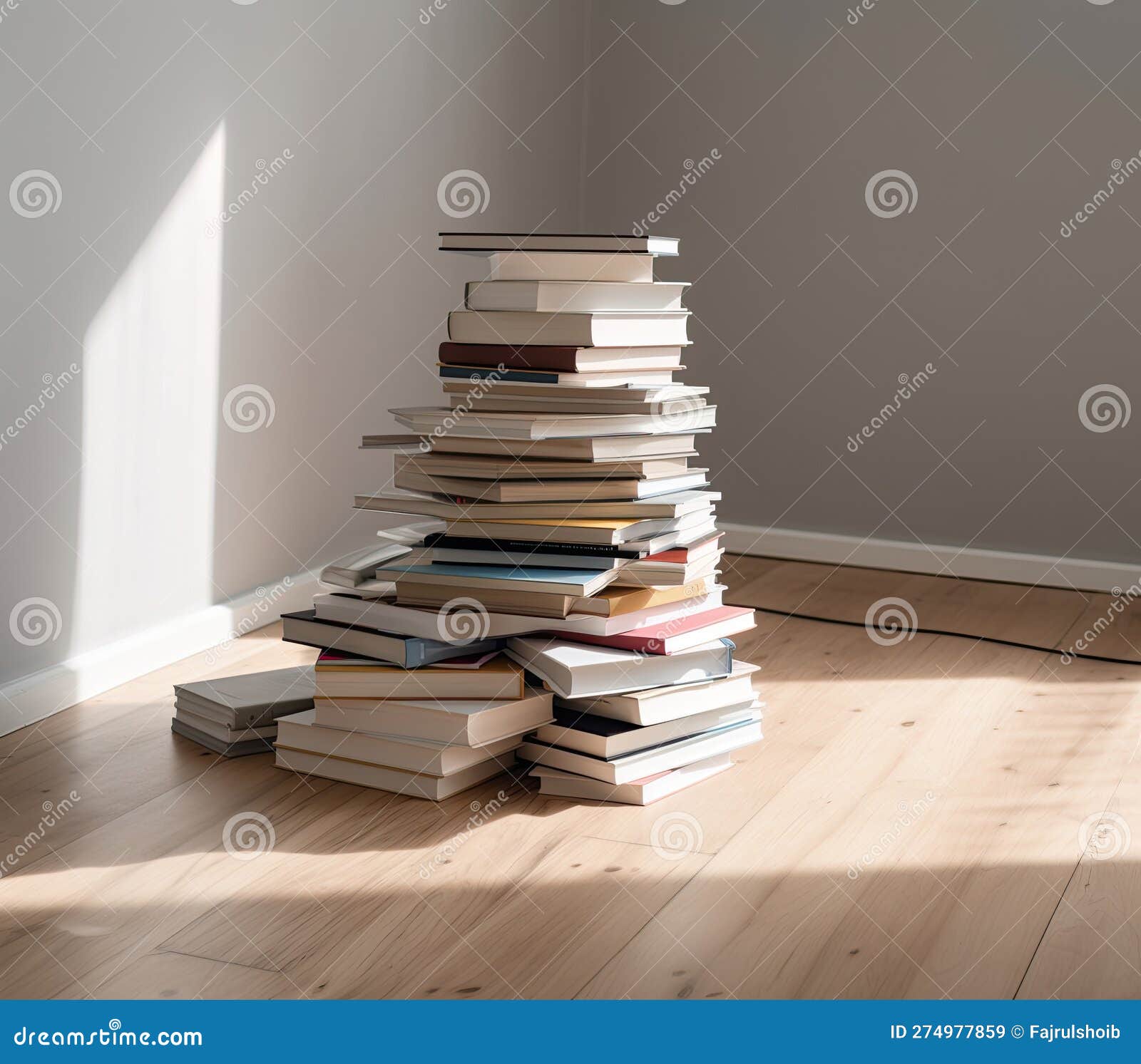 Piling of Books on Wooden Floor. Stock Illustration - Illustration of ...