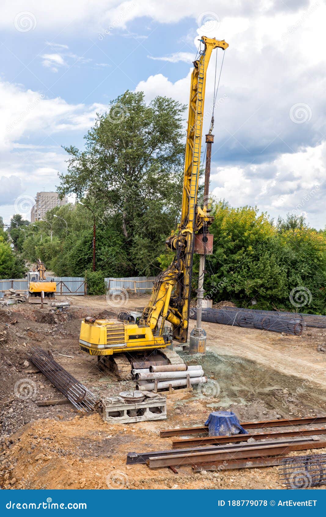Piling Machine. Construction Site Stock Photo - Image of machine ...