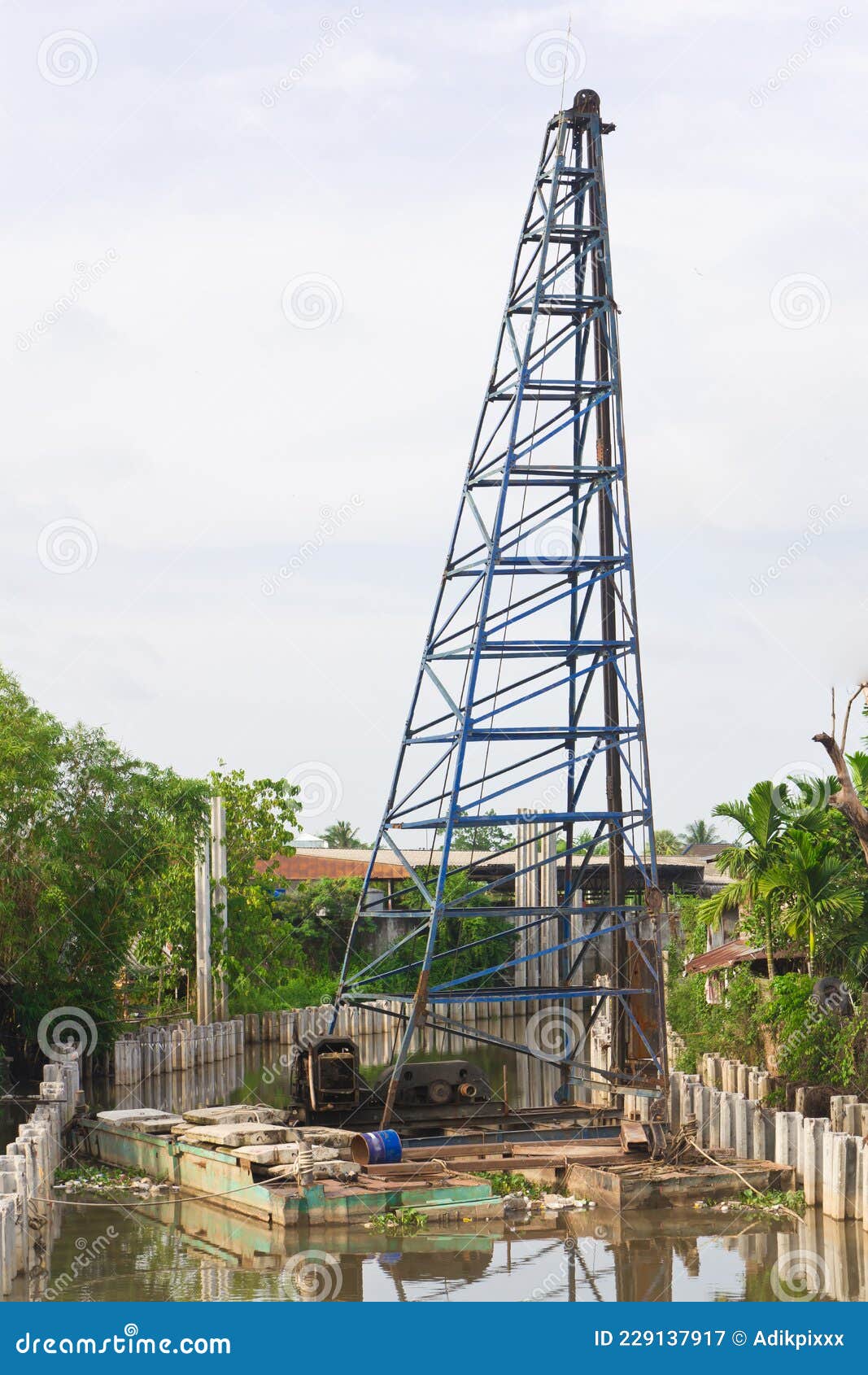 Piling rig stock image. Image of high, field, drilling - 229137917