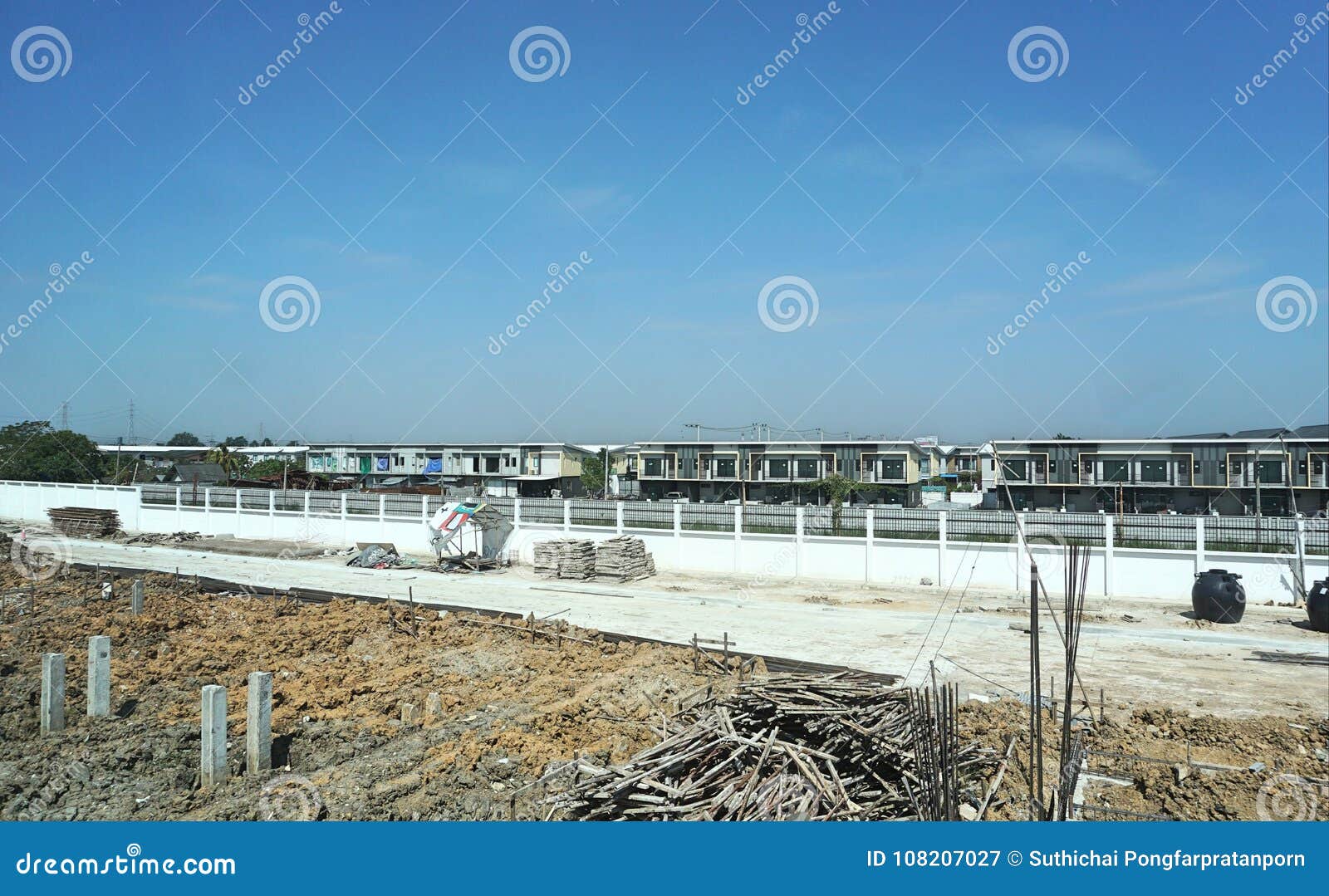 Piling Work of Home Base with Wood, Concrete and Equipment Construction ...