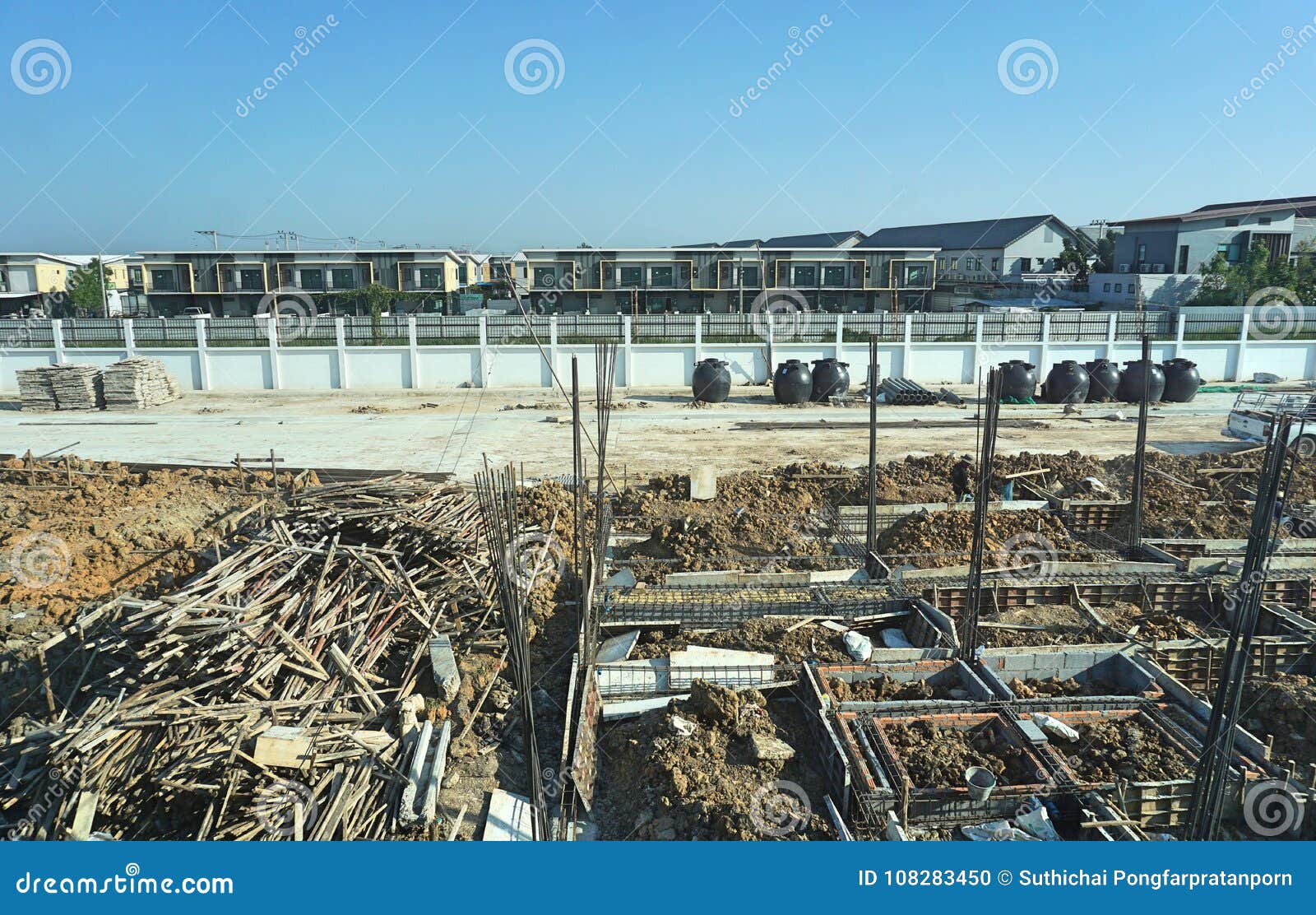 Piling Work of Home Base with Wood, Concrete and Equipment Construction ...