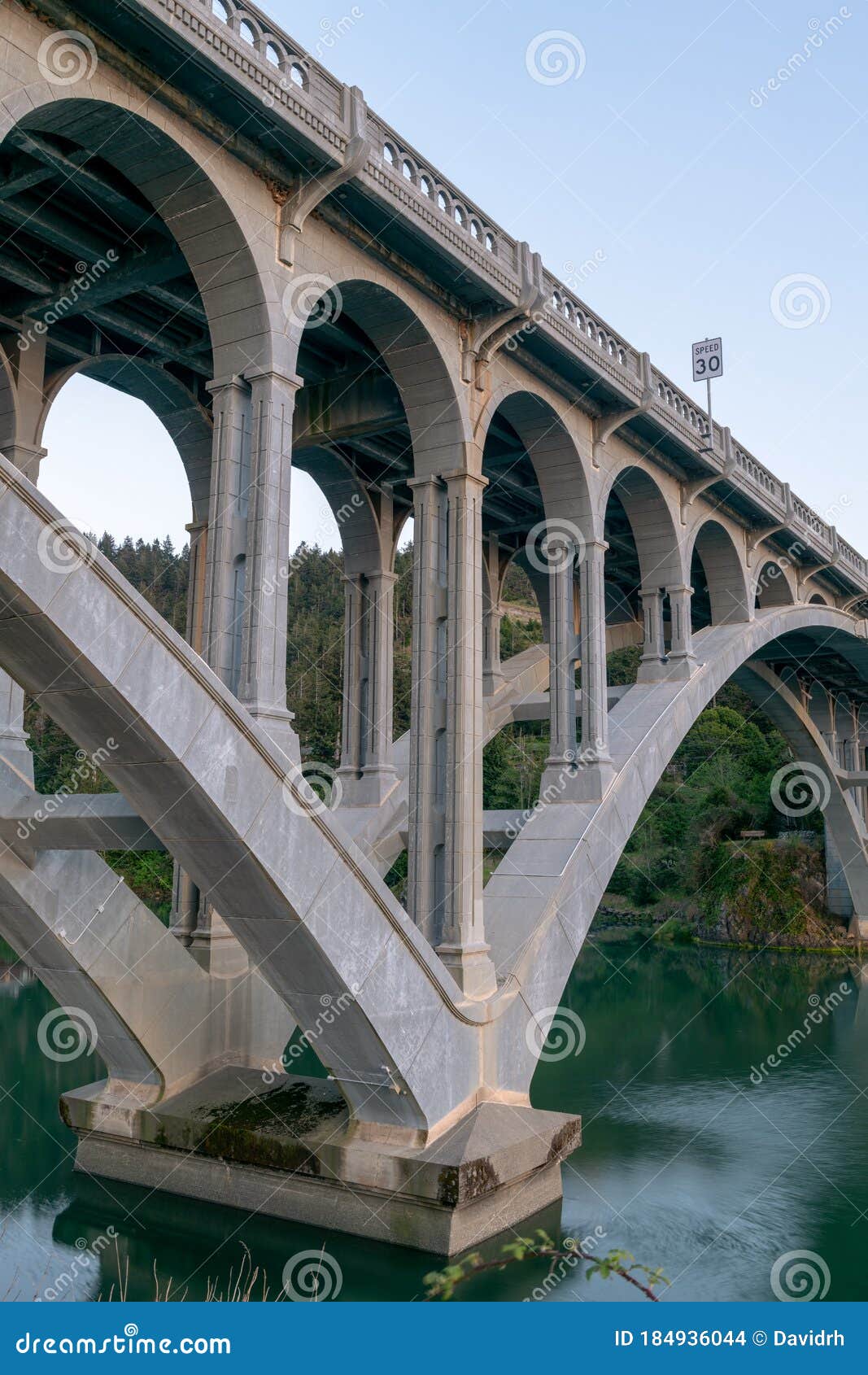 Pilings and Arches of the Rogue River Bridge in Gold Beach, Oregon at ...