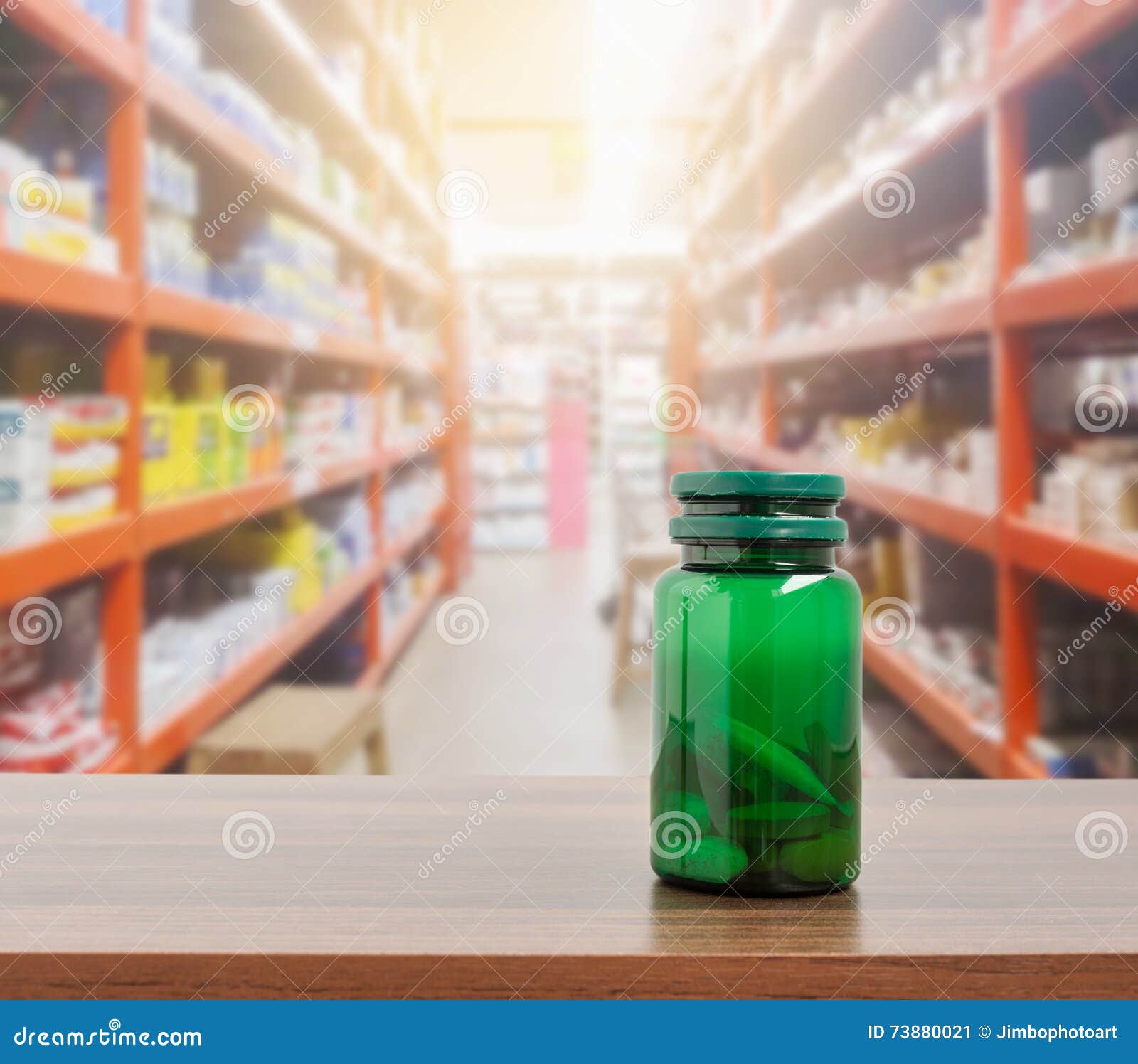 Pill Bottle on Table with Pharmacy Store Stock Image - Image of ...