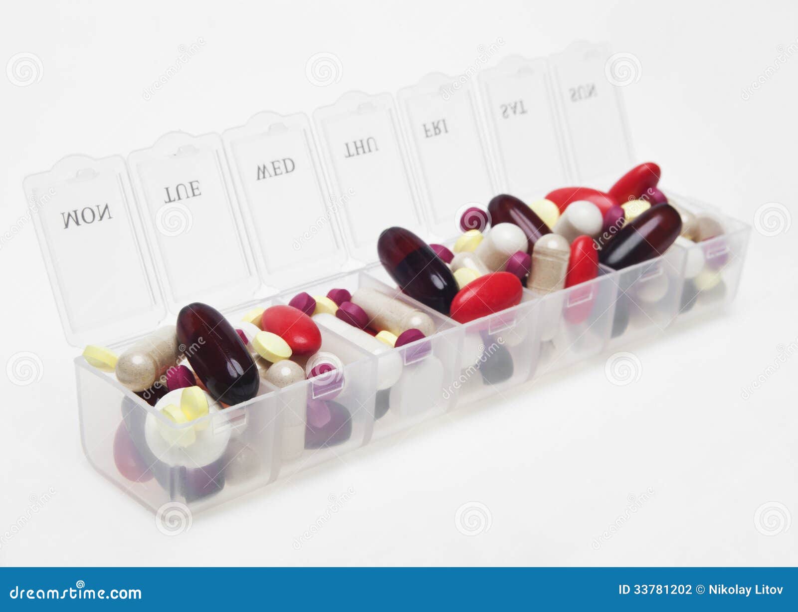 Pill Box with Variety of Pills Stock Photo - Image of pink, medicine ...