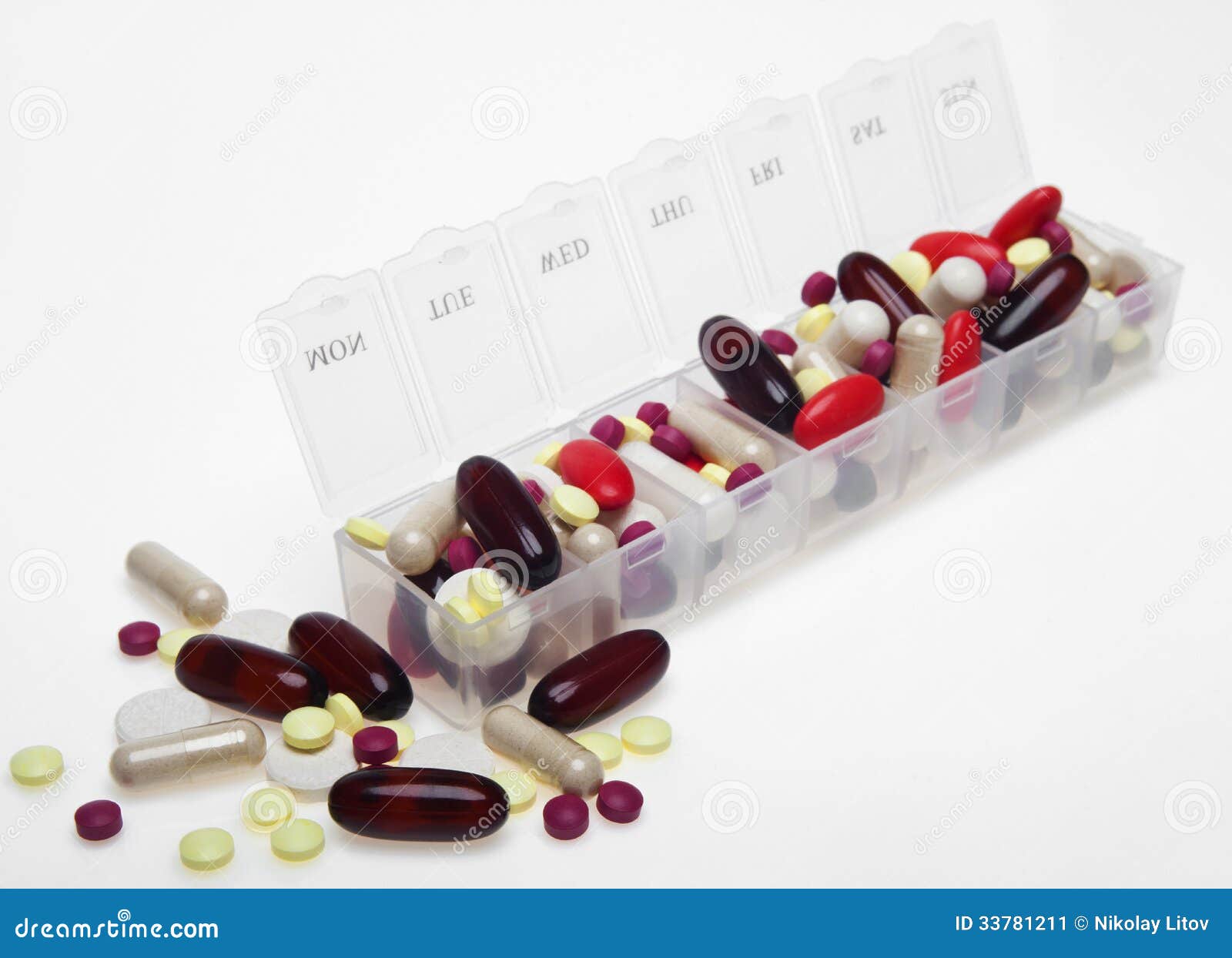 Pill Box with Variety of Pills Stock Image - Image of reminder ...