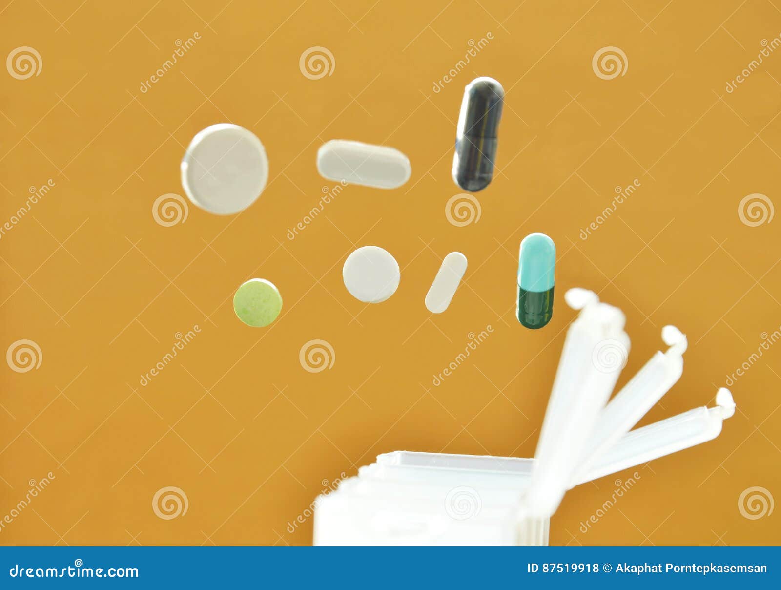 Pill and Capsule Dropping To Plastic Box Stock Photo - Image of fall ...