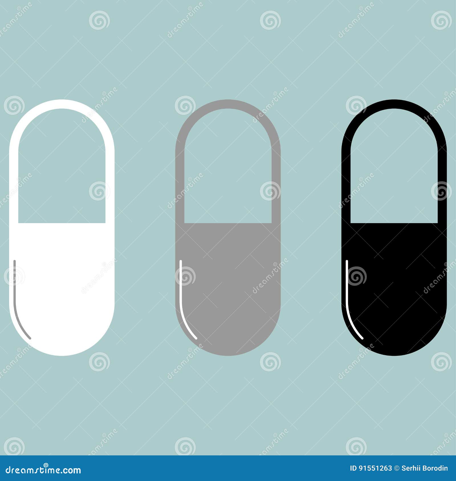 Pill or Capsule White Grey Black Icon. Stock Vector - Illustration of ...