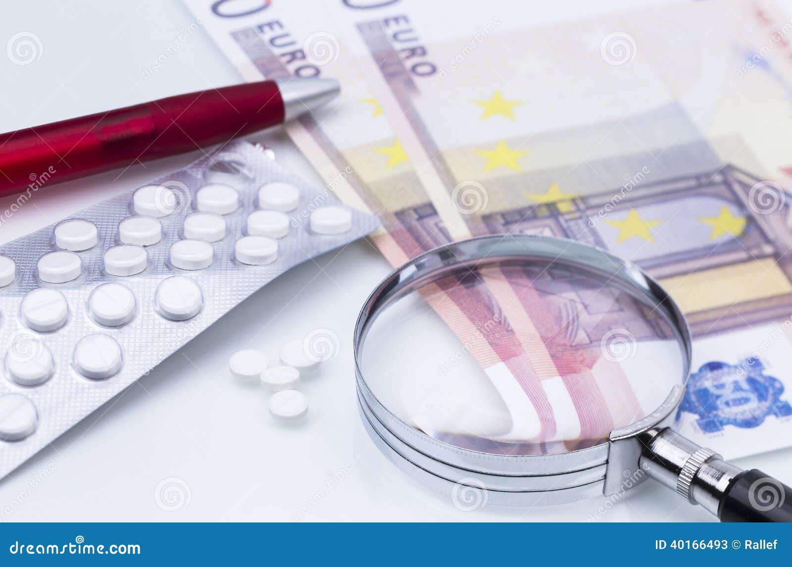 Pill cash magnifier stock image. Image of prescription - 40166493