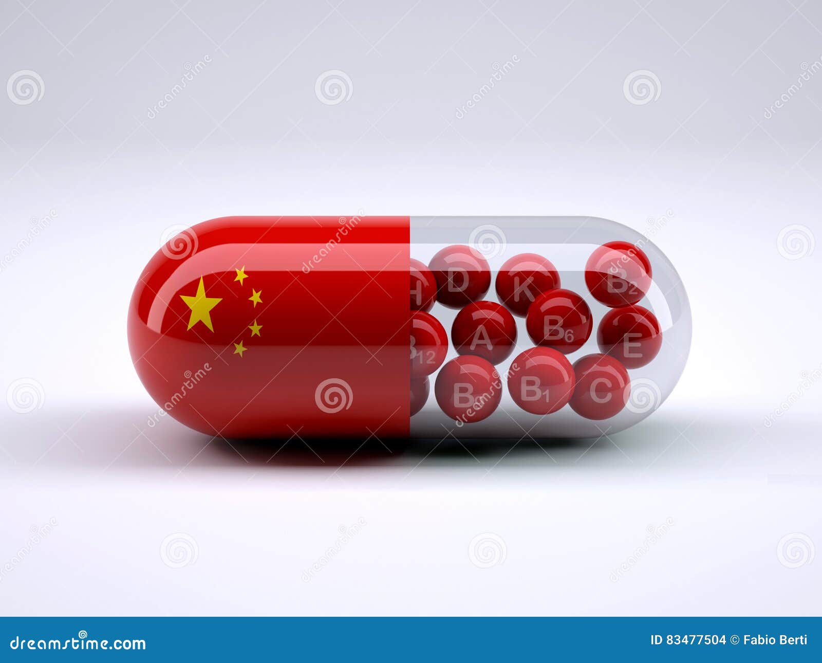 Pill with Chinese Flag Wrapped Around it and Red Ball Inside Stock ...