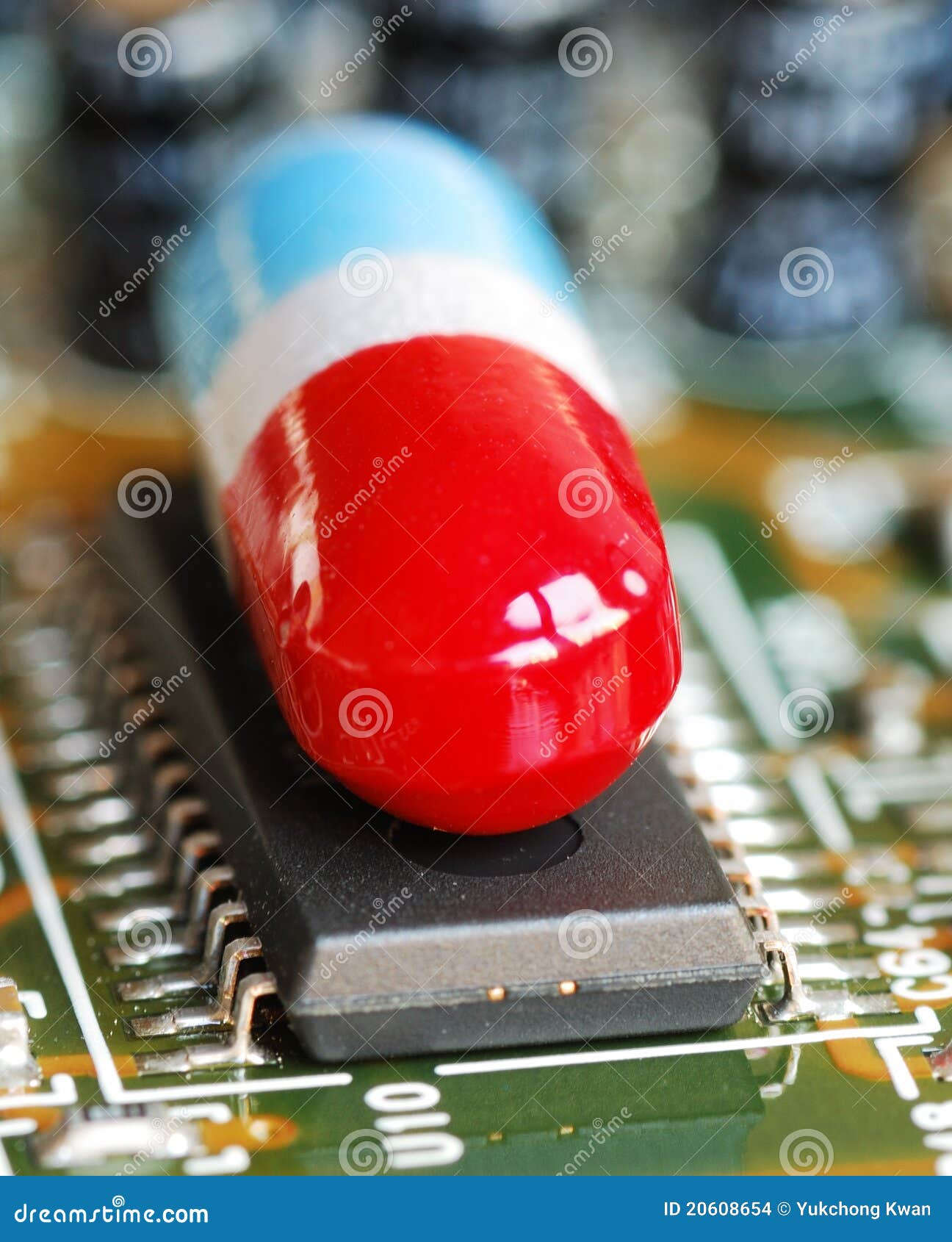A pill on a computer chip stock photo. Image of equipment - 20608654