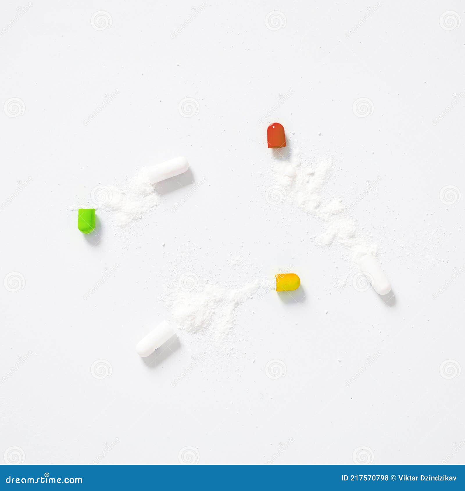 Torn Pills Isolated on White Background. Macro Flatlay View. Stock ...
