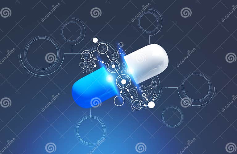Pill in Immersive Interface, Dark Blue Stock Illustration ...
