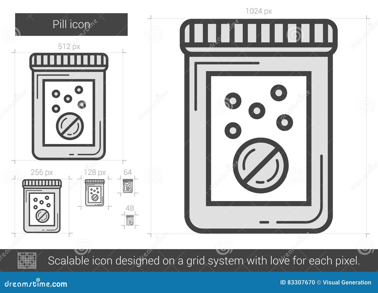 Pill line icon. stock vector. Illustration of meds, medication - 83307670