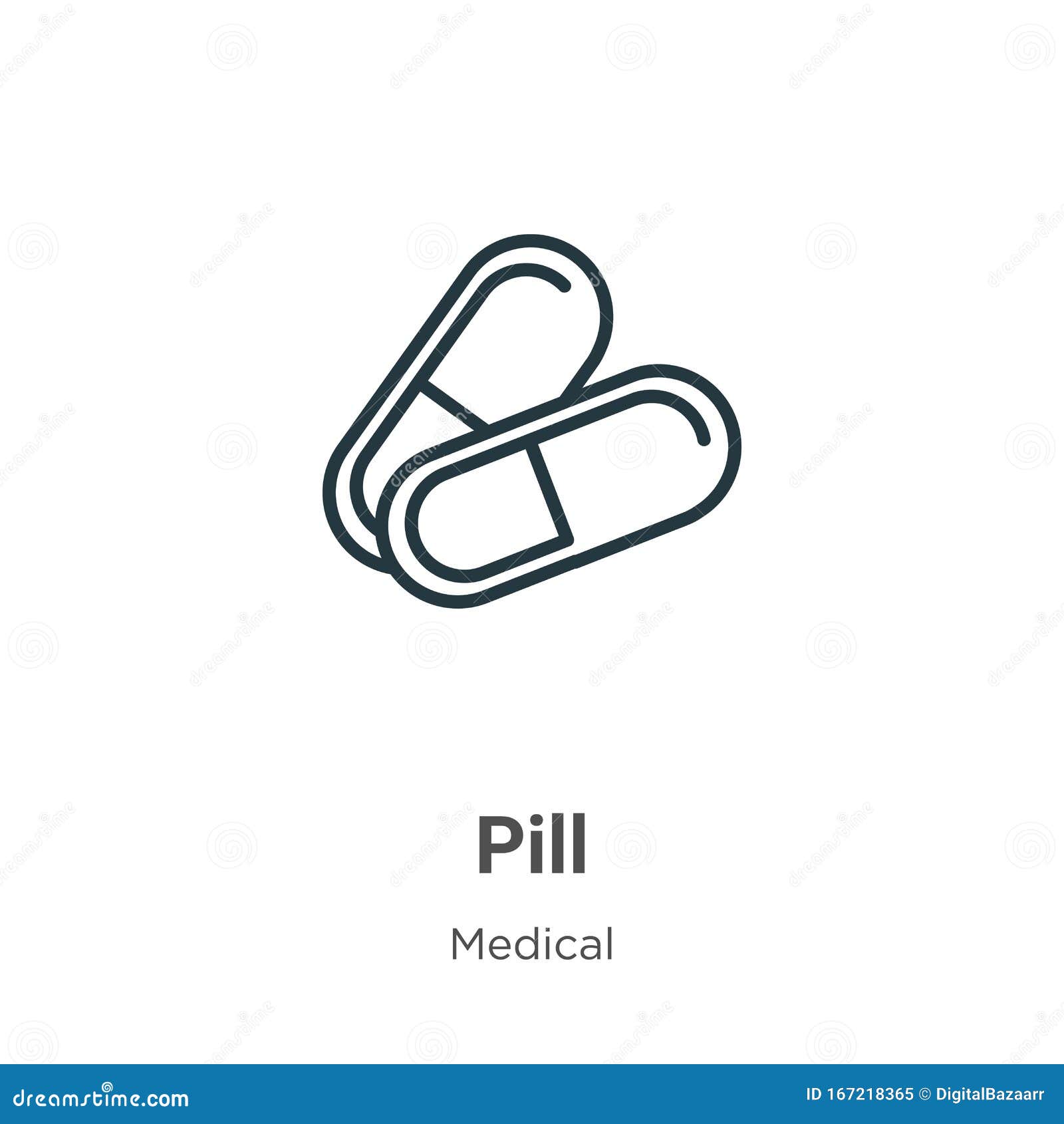 Pill Outline Vector Icon. Thin Line Black Pill Icon, Flat Vector Simple ...