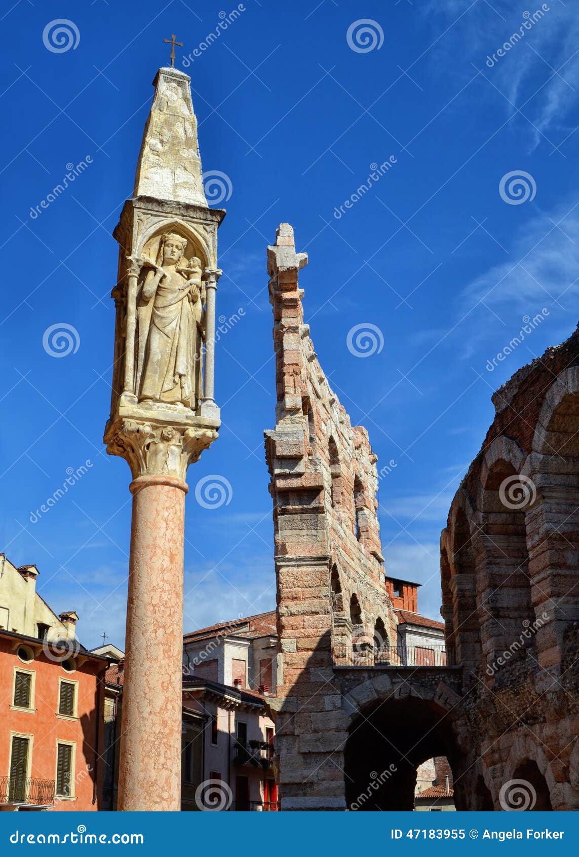 Pillar by the Arena in Verona Stock Image - Image of marble ...