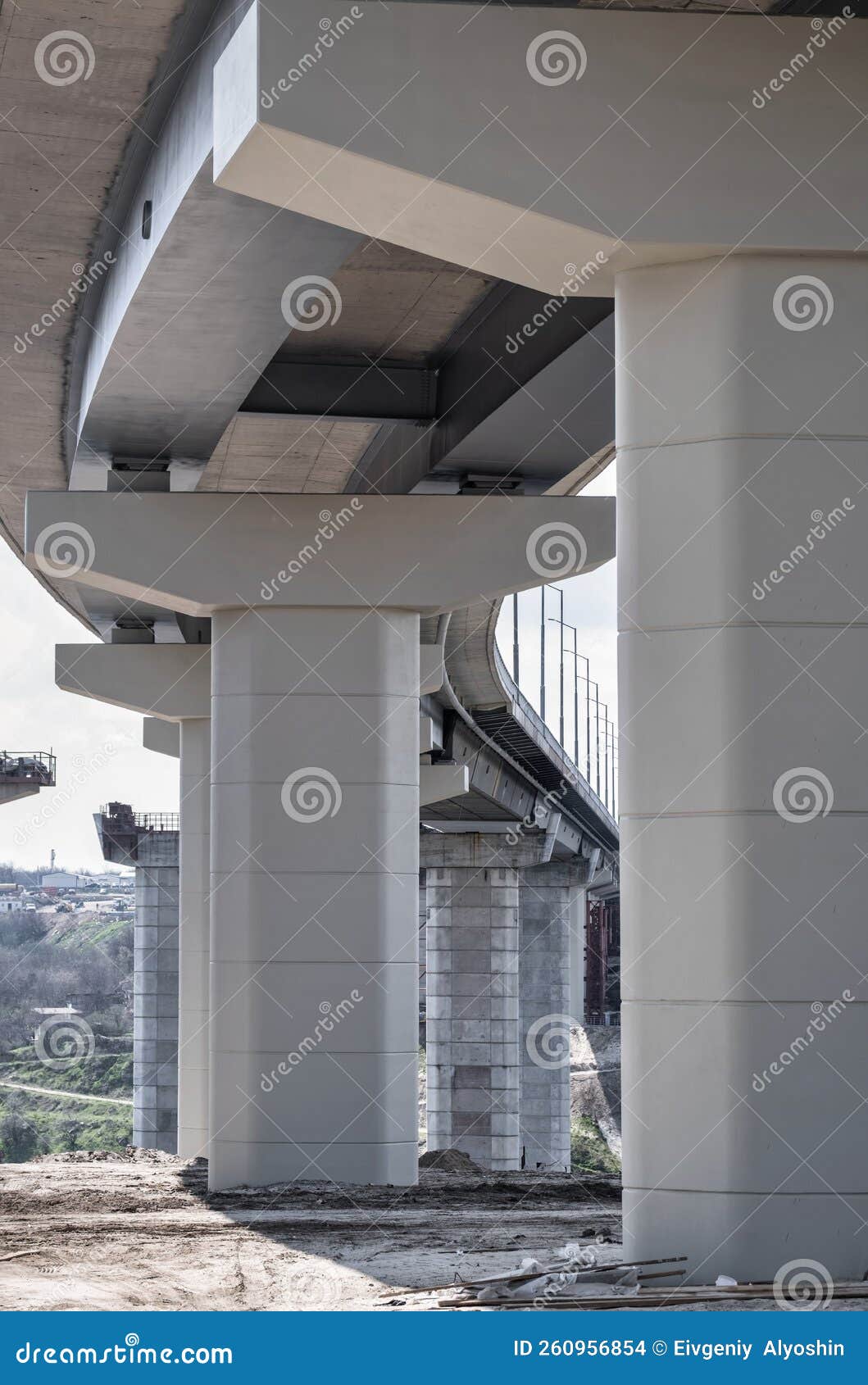 Pillar of Bridge. Underside of an Elevated Roads. Gray Pillars Support ...