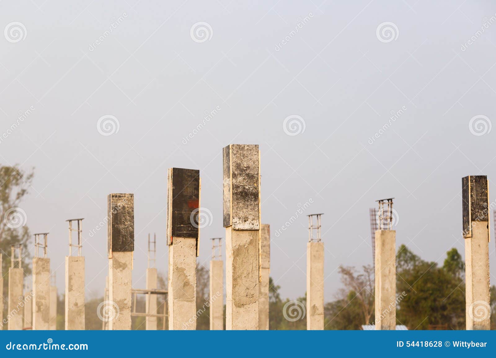 Pillar Cement with Steel Rod in Construction Site Stock Photo - Image ...