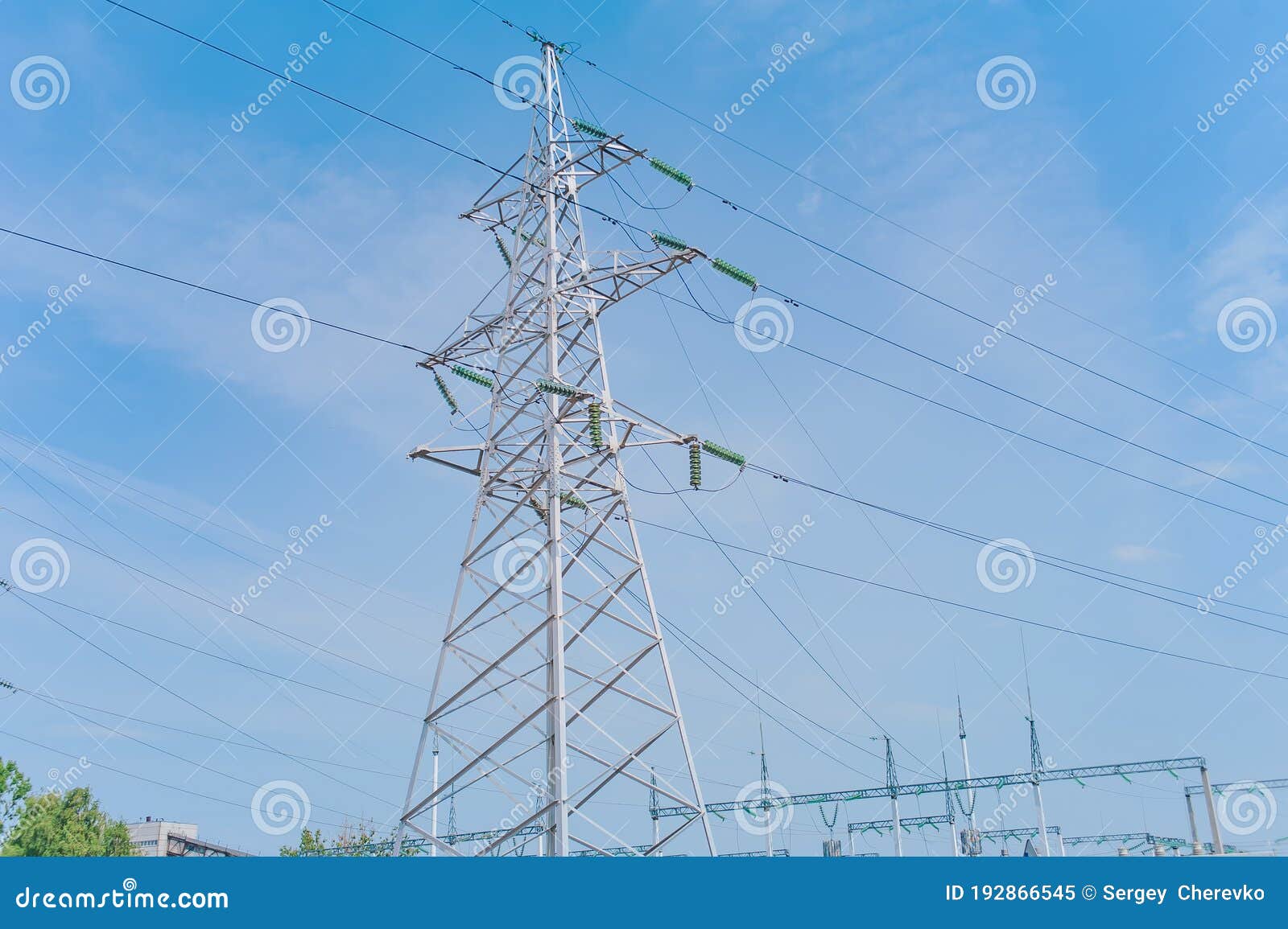 Pillar with Electric Wires Against the Sky Stock Image - Image of ...