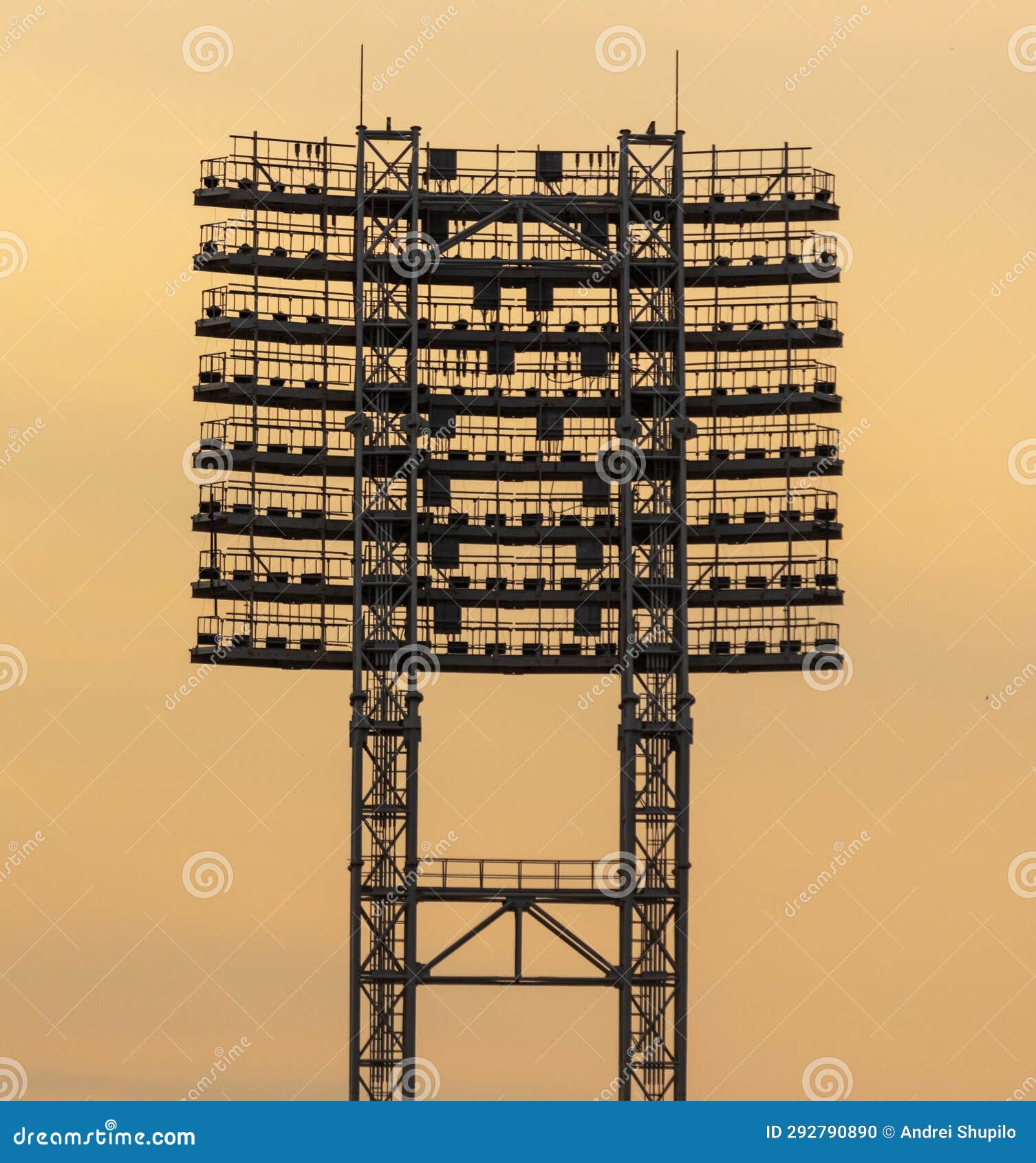A Pillar with Floodlights at the Stadium. Silhouette at Sunset Stock ...