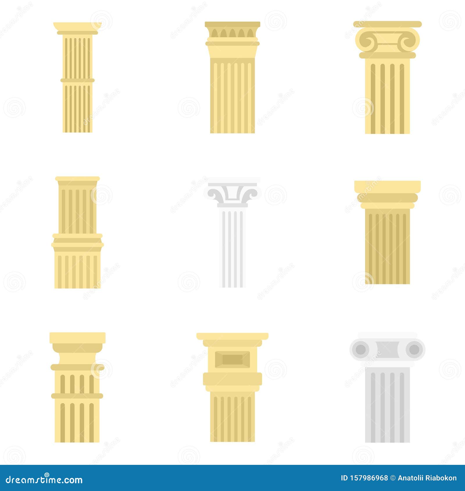 Pillar Icon Set, Flat Style Stock Vector - Illustration of ionic ...