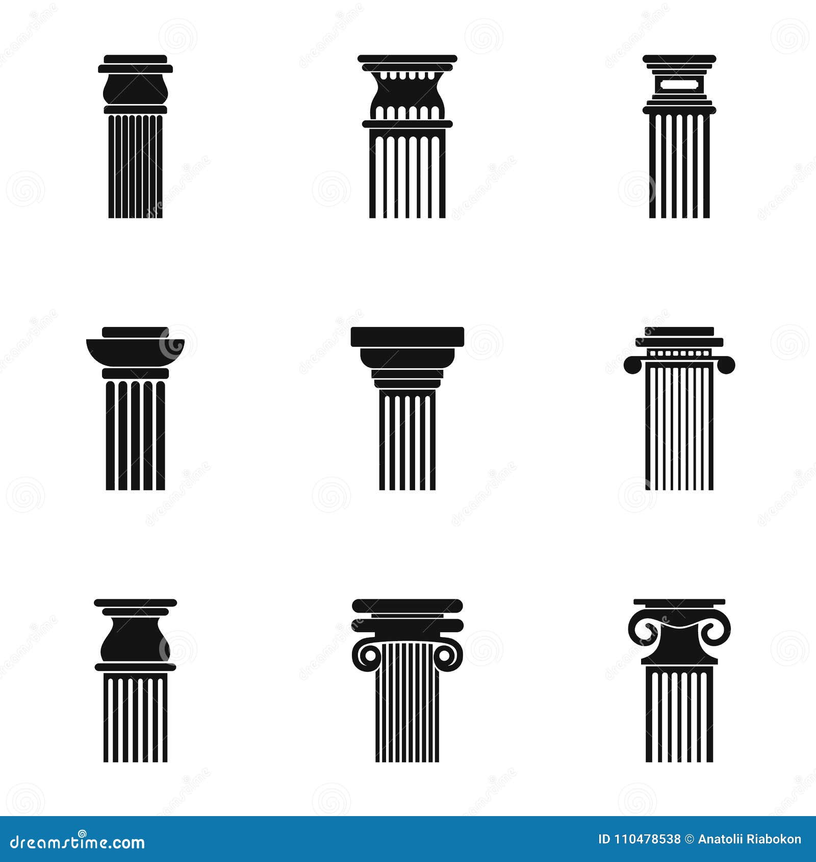 Pillar Icons Set, Simple Style Stock Vector - Illustration of ...