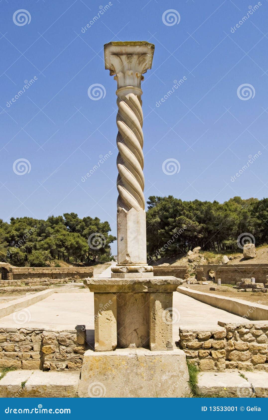 Pillar in Roman Amphitheatre in Carthage Stock Image - Image of design ...
