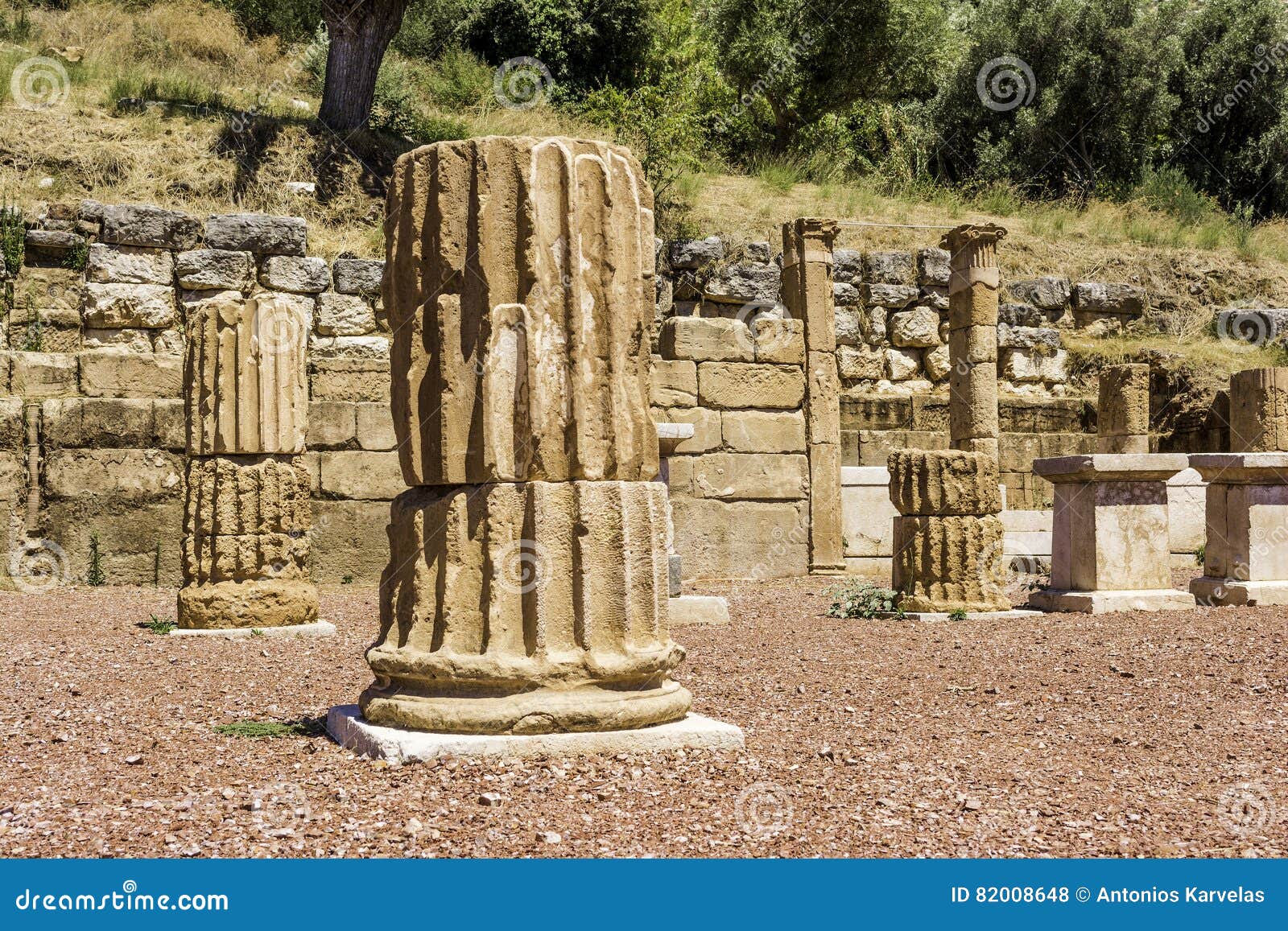 Pillar Ruins at Ancient Messini, Messinia, Peloponnese, Greece Stock ...