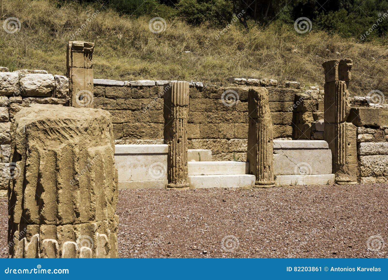 Pillar Ruins At Ancient Messini, Messinia, Peloponnese, Greece Royalty ...