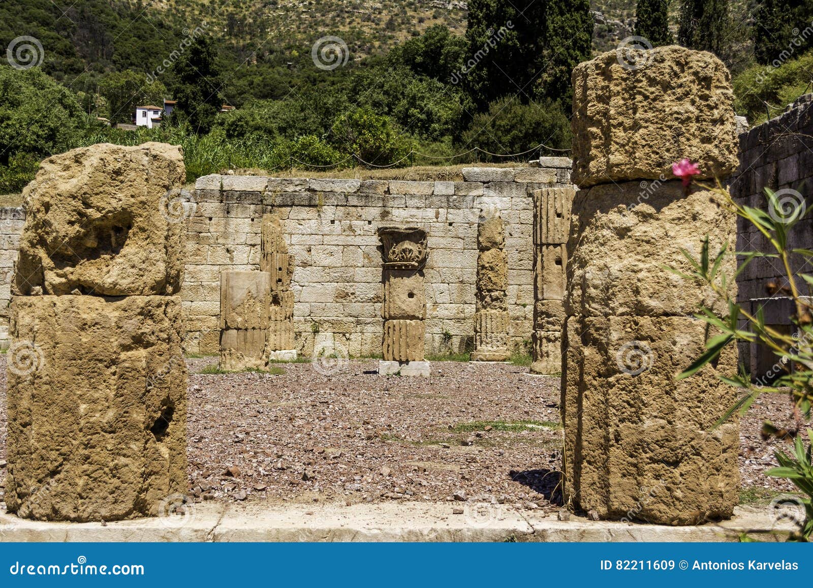 Pillar Ruins at Ancient Messini, Messinia, Peloponnese, Greece Stock ...