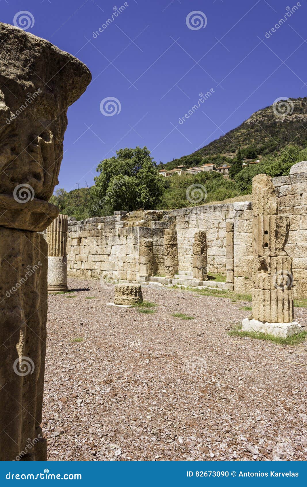 Pillar Ruins at Ancient Messini, Messinia, Peloponnese, Greece Stock ...