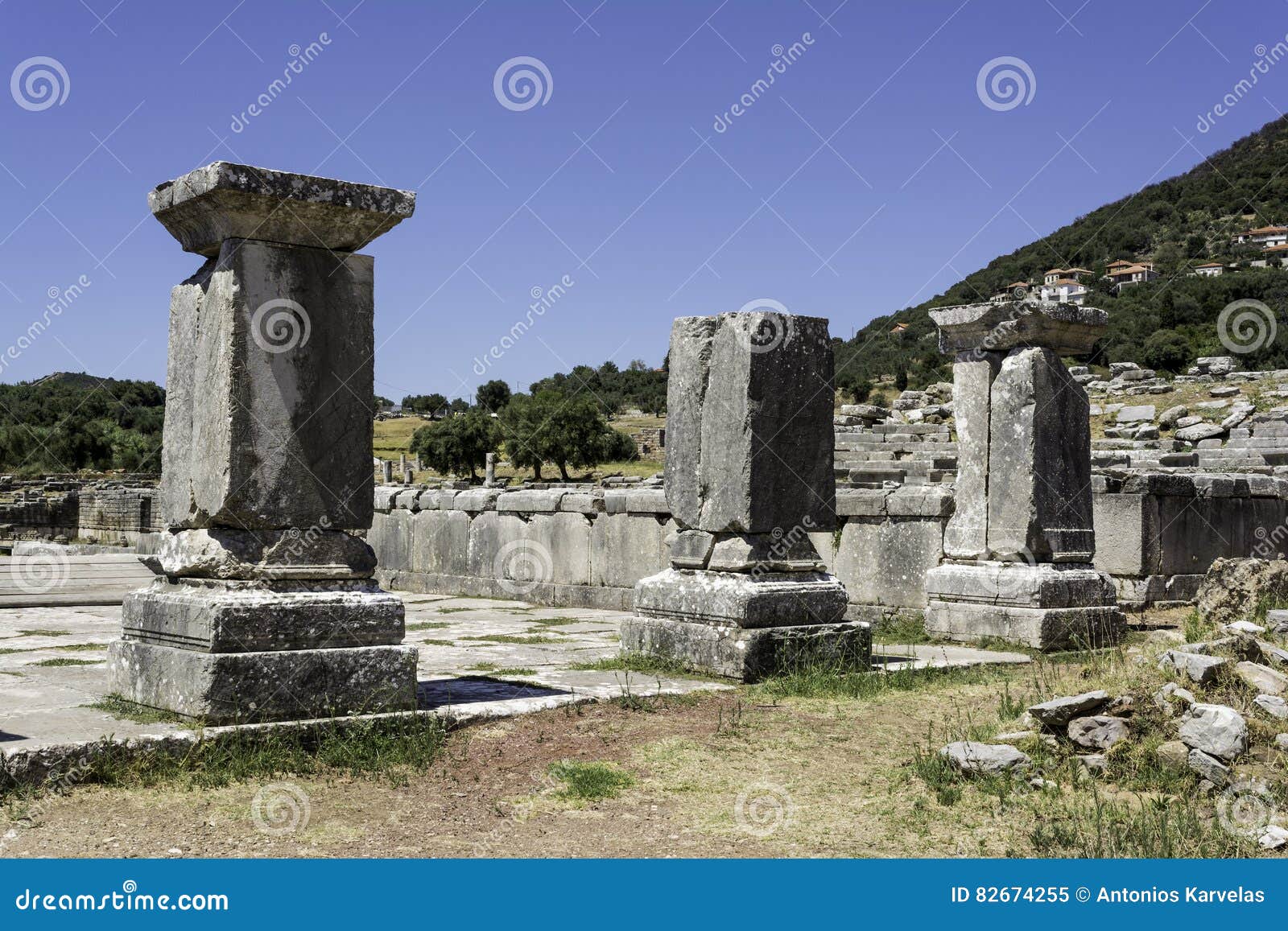Pillar Ruins at Ancient Messini, Messinia, Peloponnese, Greece Stock ...
