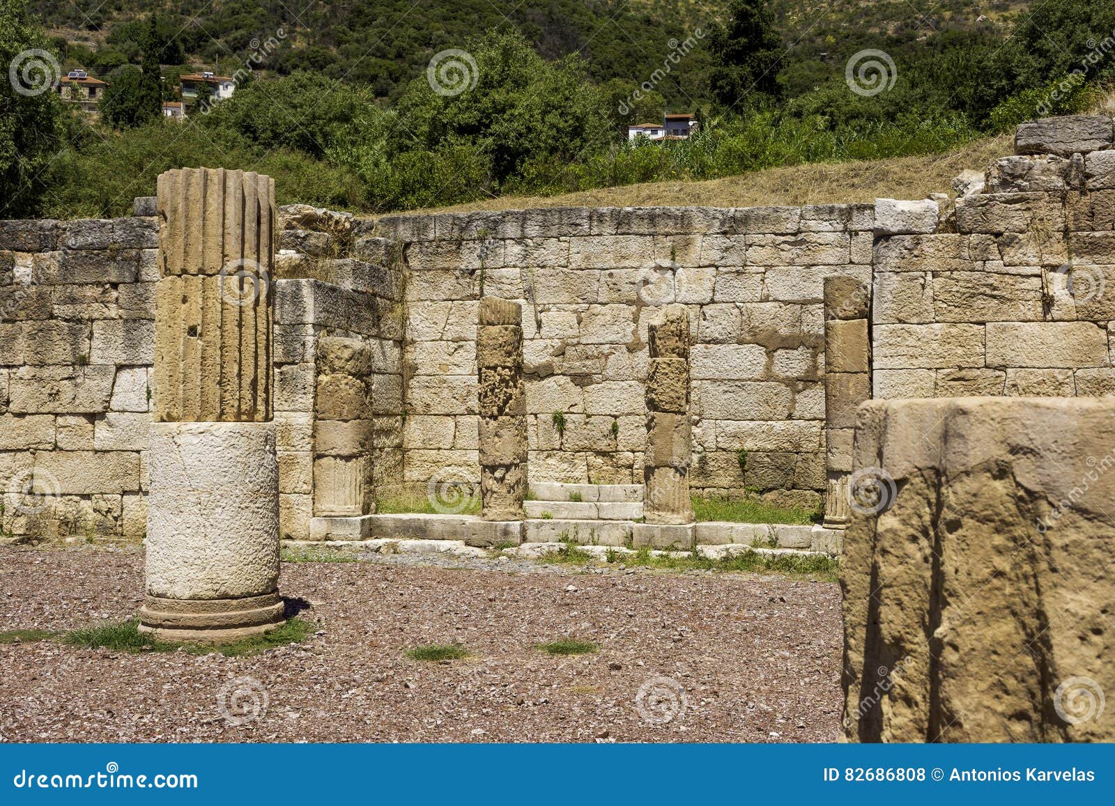 Pillar Ruins at Ancient Messini, Messinia, Peloponnese, Greece Stock ...