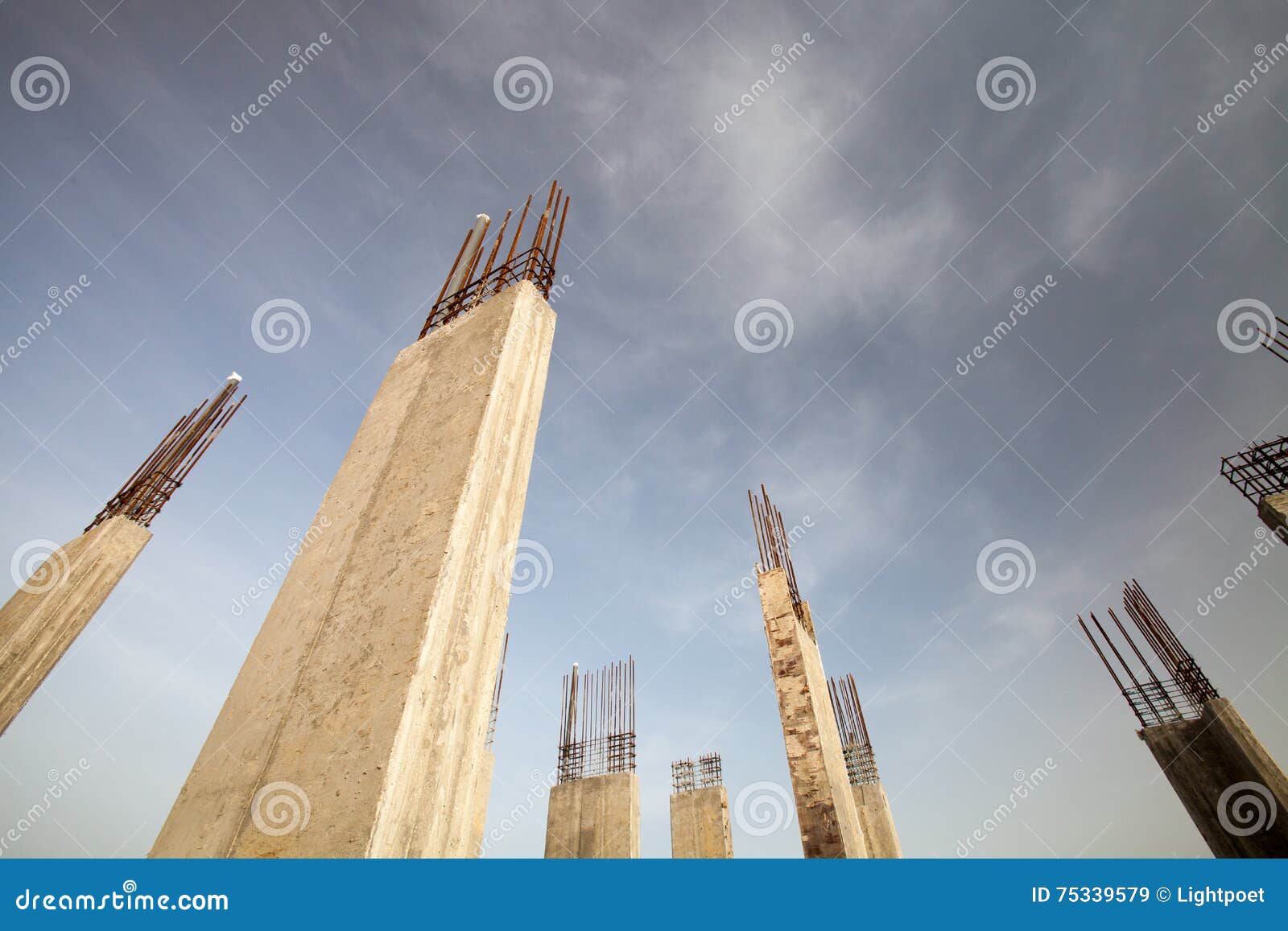 Pillars of a Building in the Making Against Blue Sky Stock Image ...