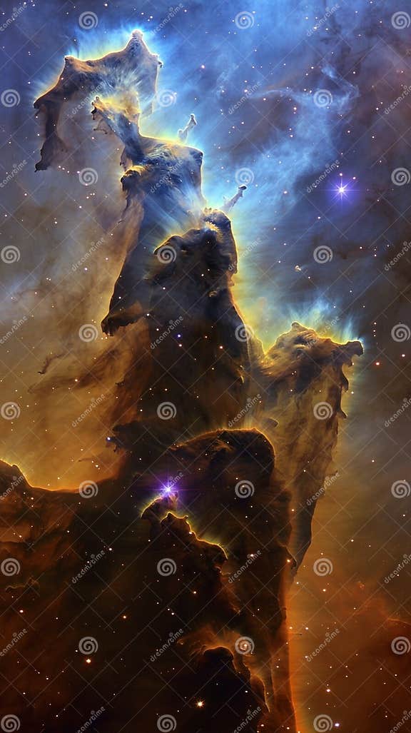 Pillars of Creation Emerging in Eagle Nebula Stock Illustration ...