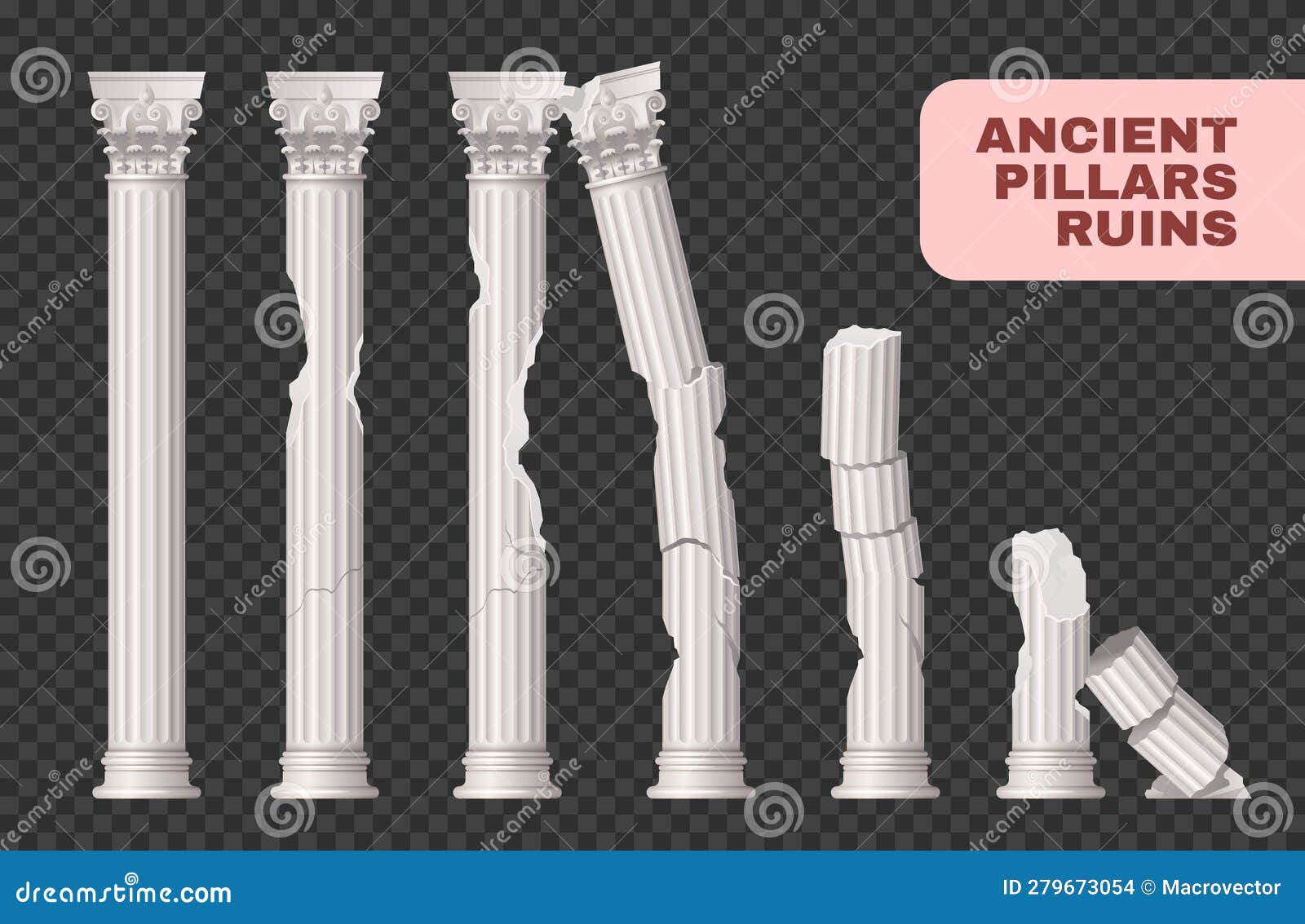 Damaged Pillars Ruins Set stock vector. Illustration of greek - 279673054