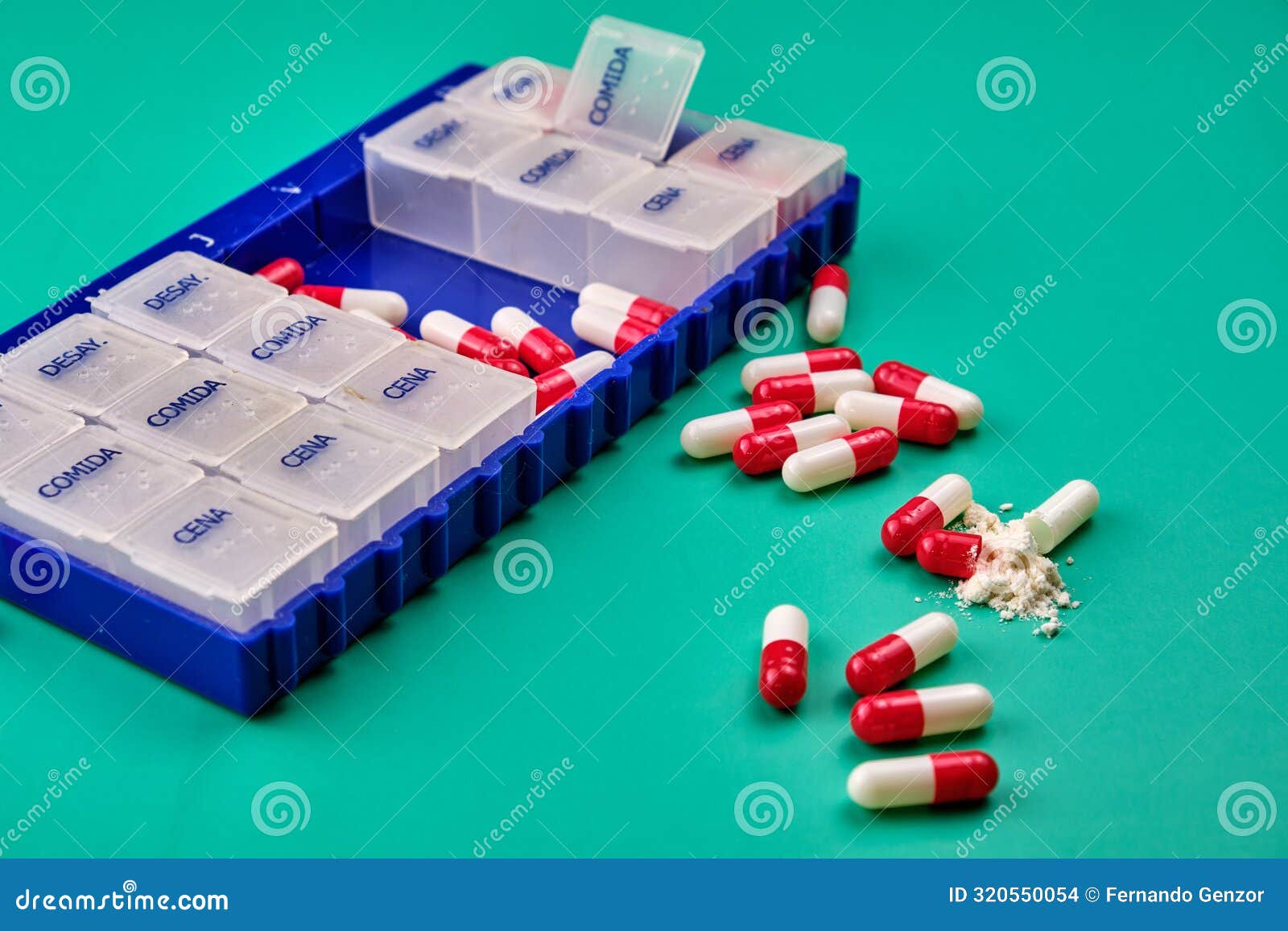 Pillbox of the Days of the Week with Capsules. Stock Photo - Image of ...