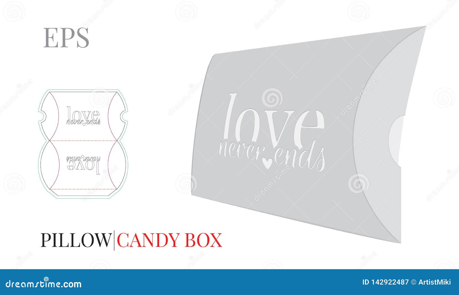 Pillow Box Template, Vector with Die Cut / Laser Cut Lines. Love Gift ...